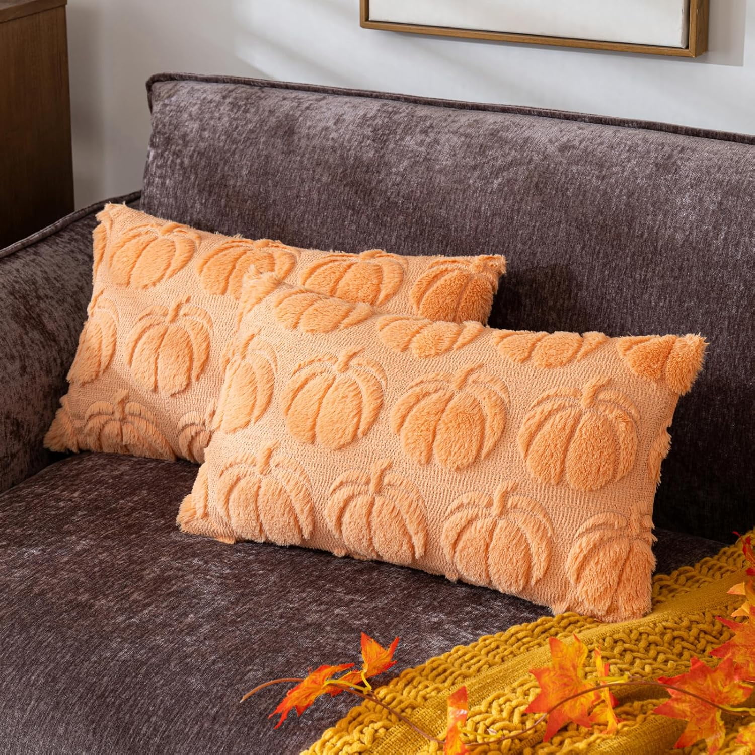 Pumpkin Fall Decorative Throw Pillow Covers 12"x20", Set of 2 Light ...
