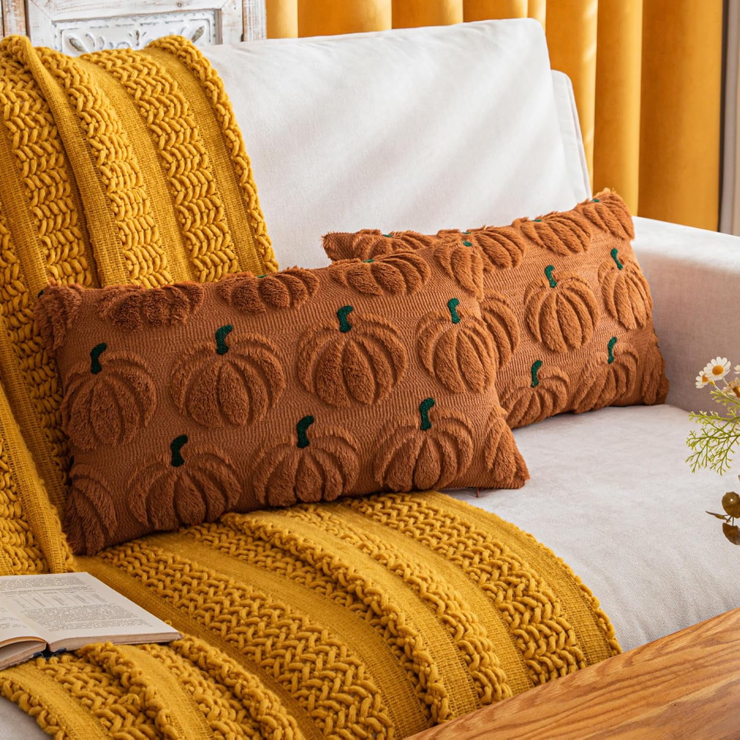 Pumpkin Fall Decorative Throw Pillow Covers 12"x20", Set of 2 Rust ...