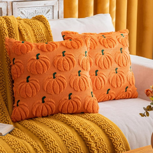 Pumpkin Fall Decorative Throw Pillow Covers 18"x18", Set of 2 Orange ...