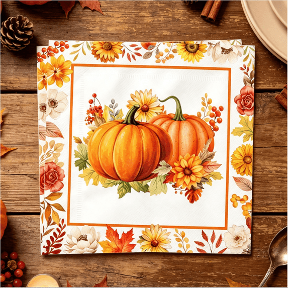 Pumpkin & Fall Floral Party Supplies Kit - 40-Piece Thanksgiving Napkin ...