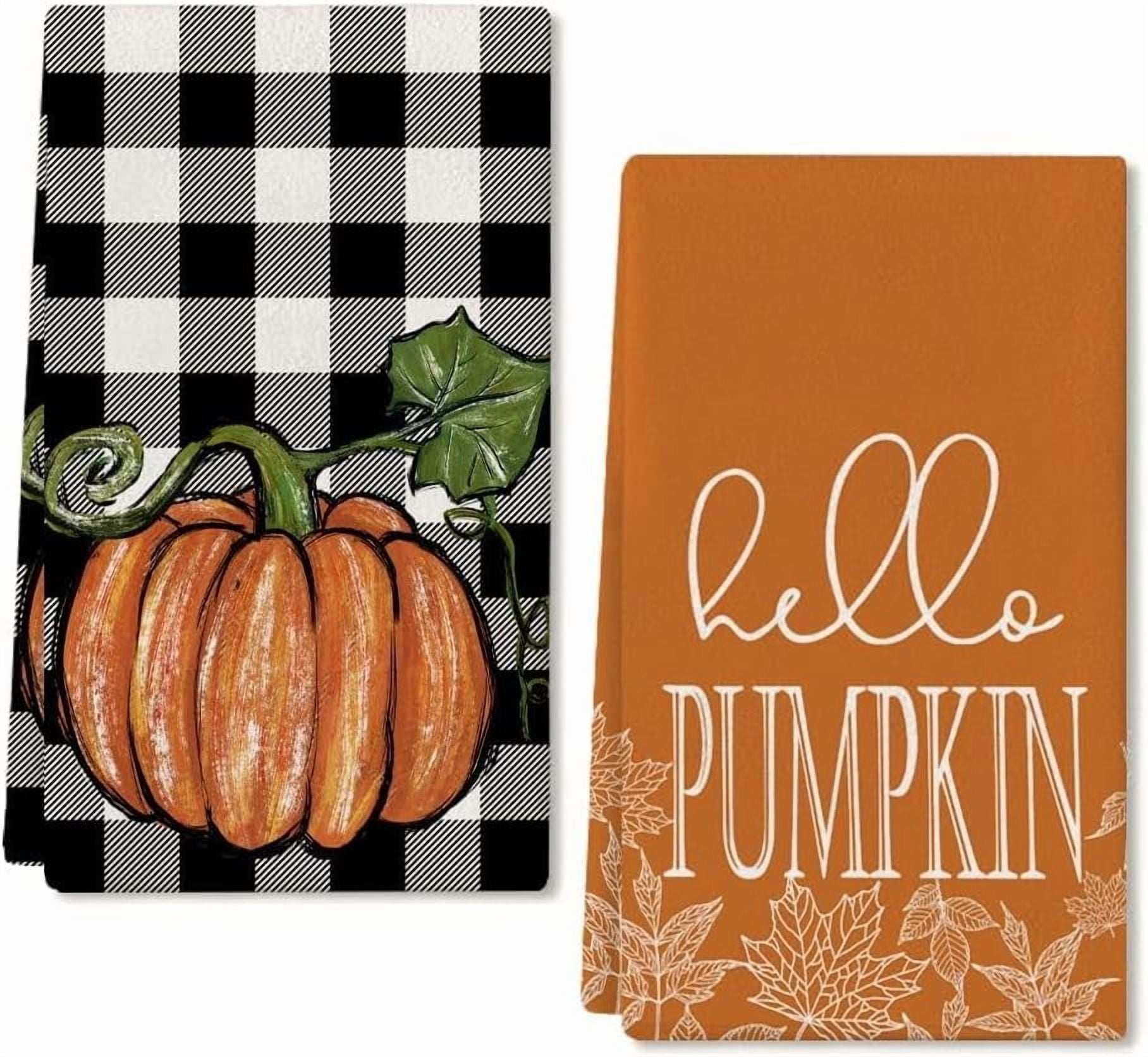 Pumpkin Fall Kitchen Towels Set of 2,Maple Leaves Autumn Dish Towels ...