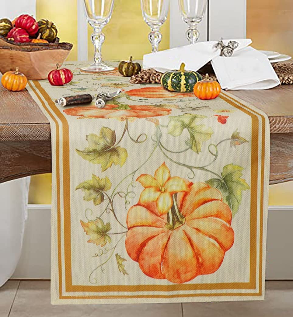 Pumpkin Fall Table Runner 13x72 inchs for Coffee Table, Happy Fall Yall ...