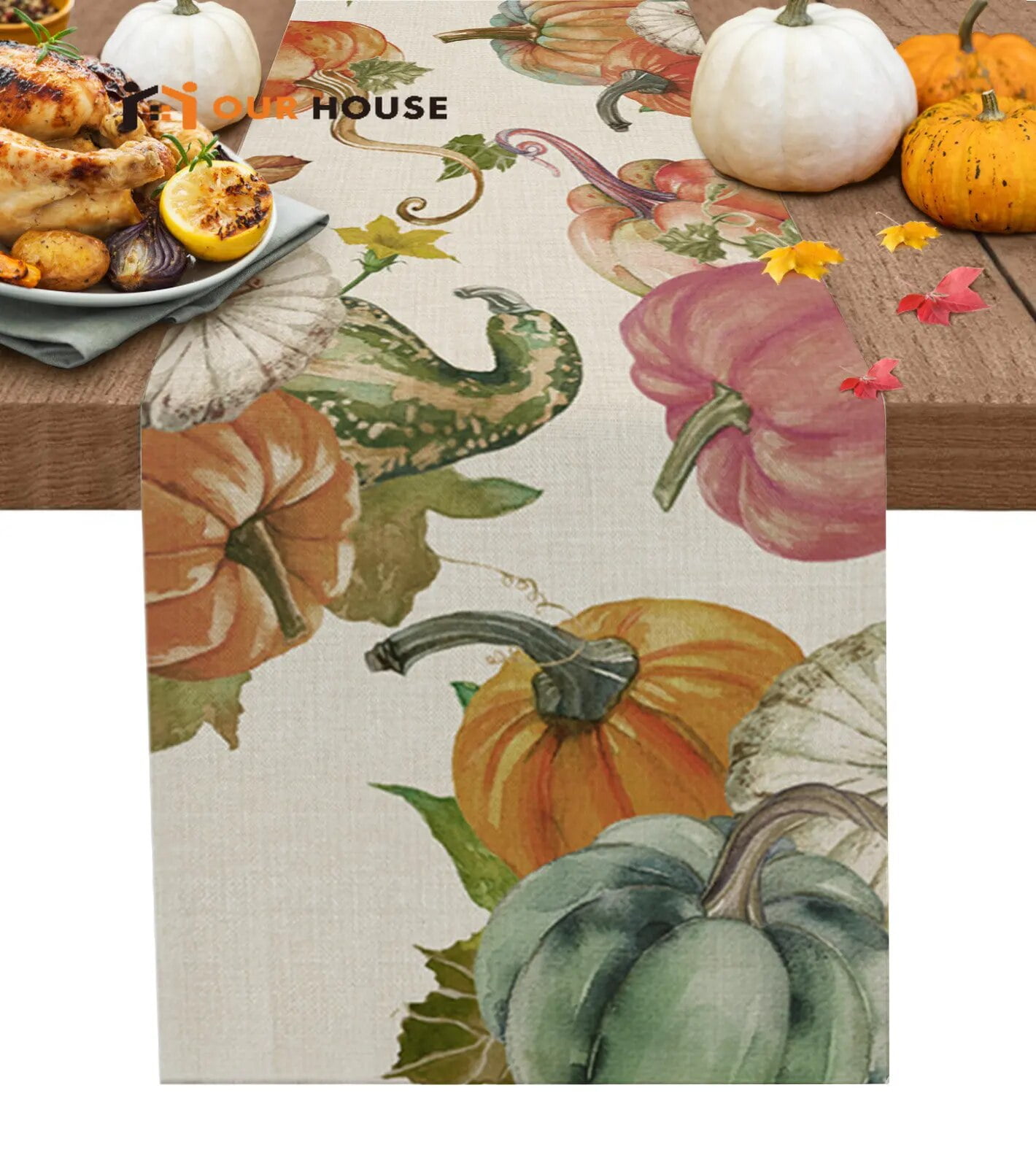 Pumpkin Fall Thanksgiving Table Runner Mats Wedding Coffee Table Decor ...