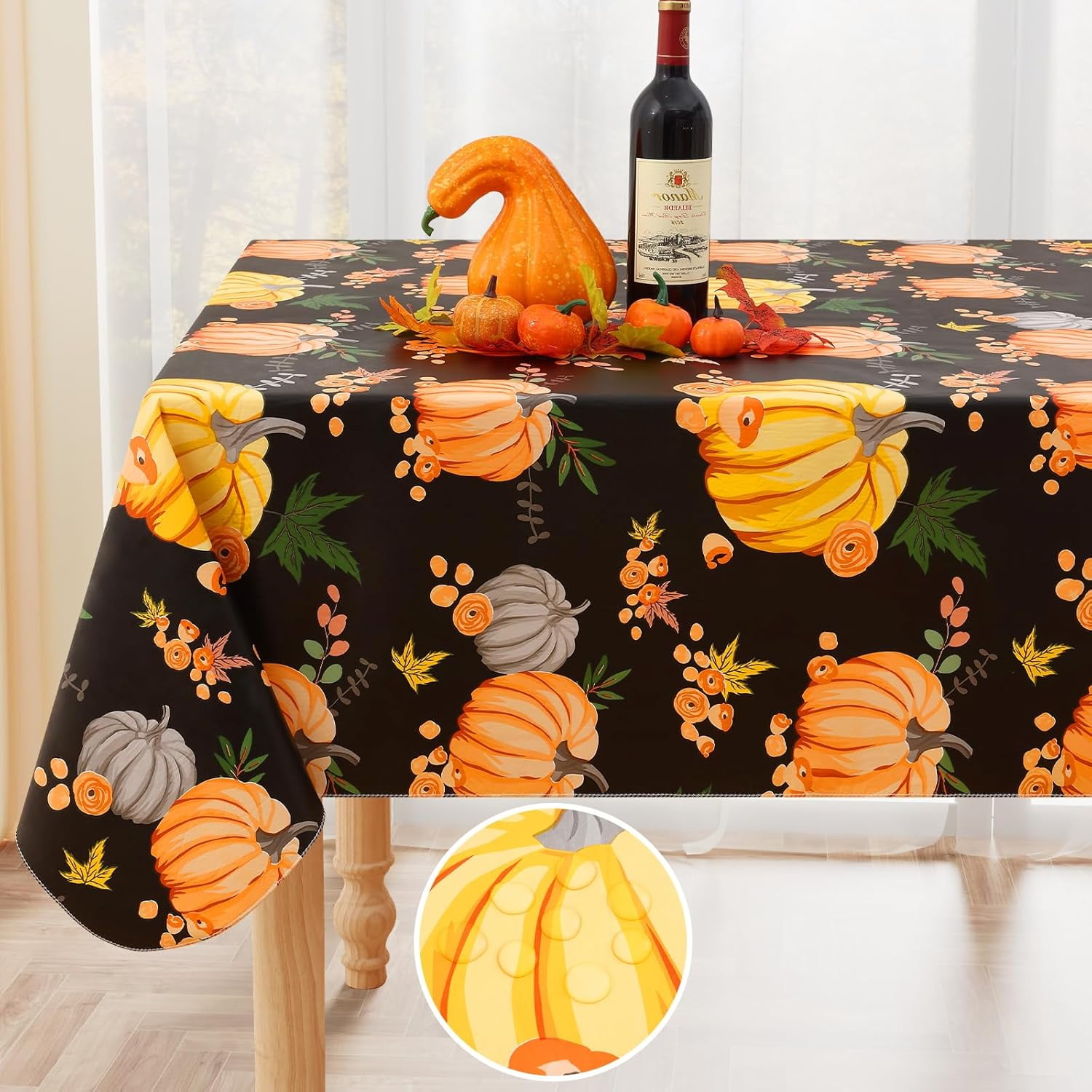 Pumpkin Flannel Backed Vinyl Tablecloth, Waterproof Rectangle Table ...