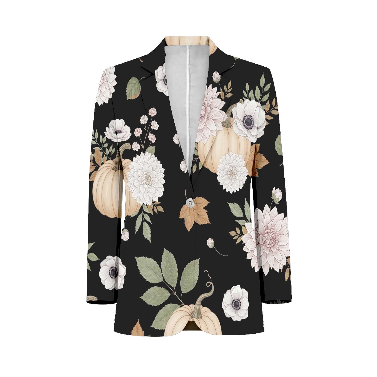 Pumpkin Floral Pattern Black Men's Suit Blazer Casual Party Wear Slim ...