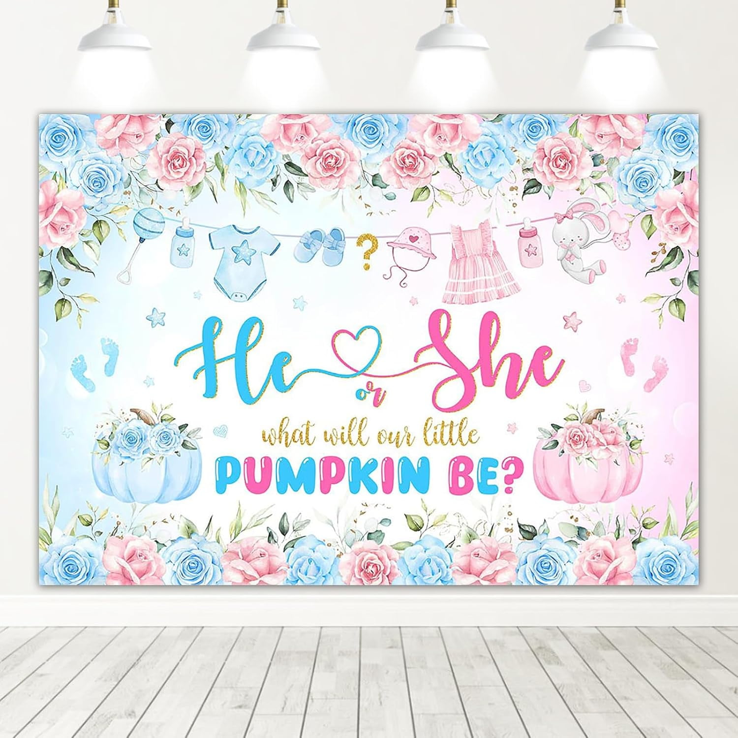 Pumpkin Gender Reveal Backdrop Fall Pumpkin Blue or Pink Gender Reveal ...