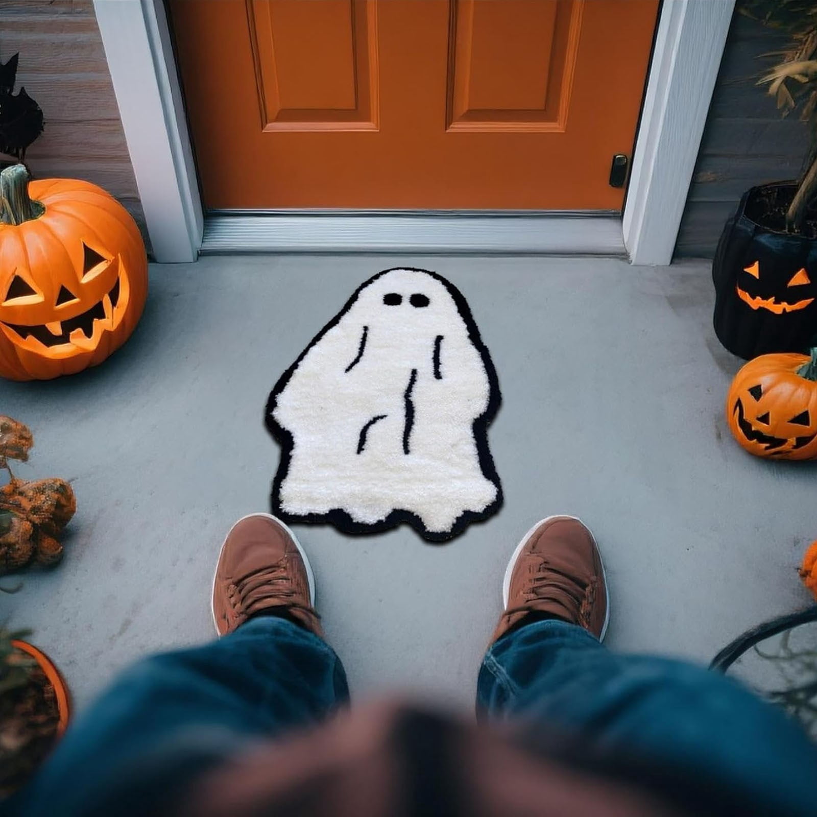 Pumpkin Ghost Bath Mat Soft Halloween Bathroom Rug Non Slip Cute Spooky ...