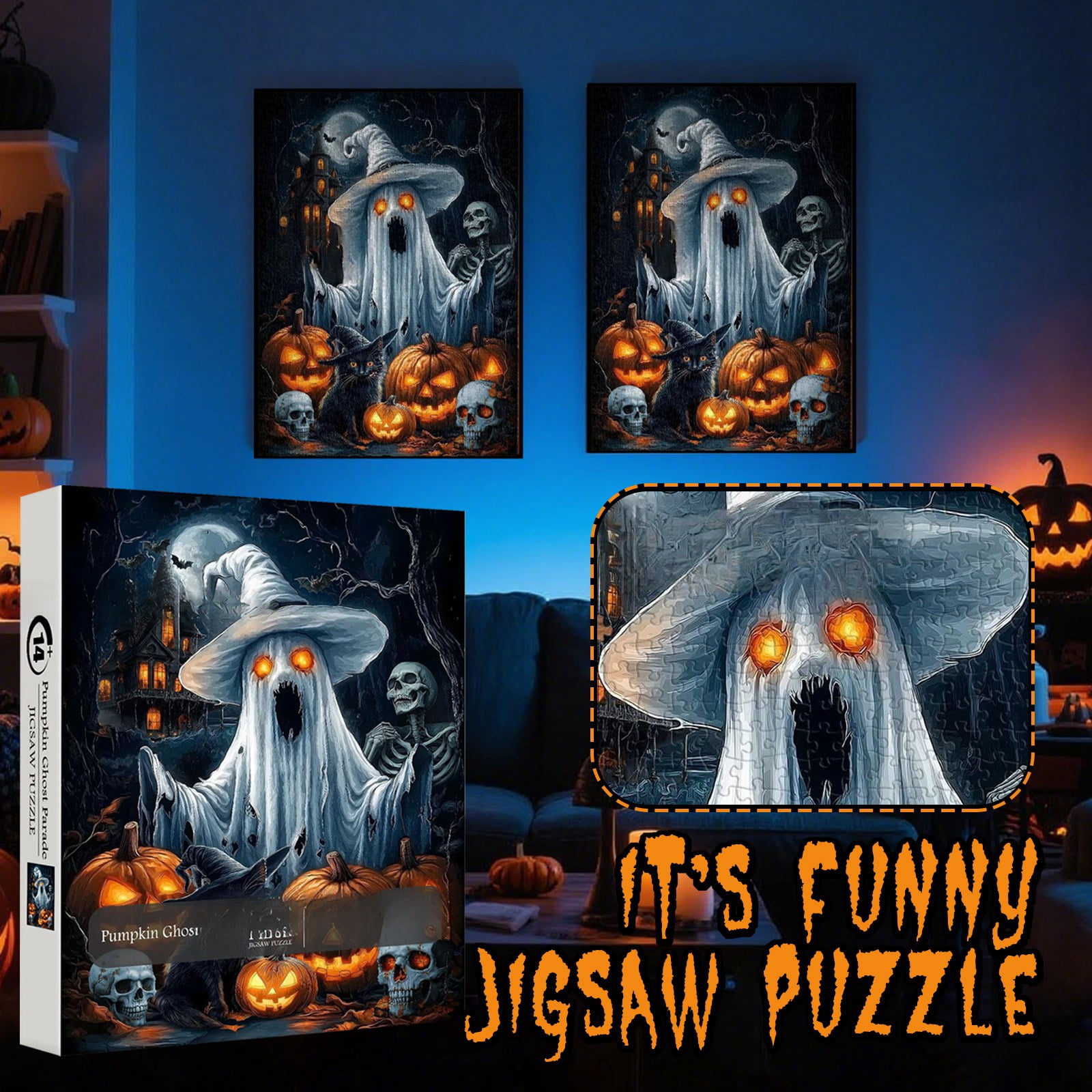 Pumpkin Ghost Parade Jigsaw Puzzle 1000 Pieces - Haunted House Design ...