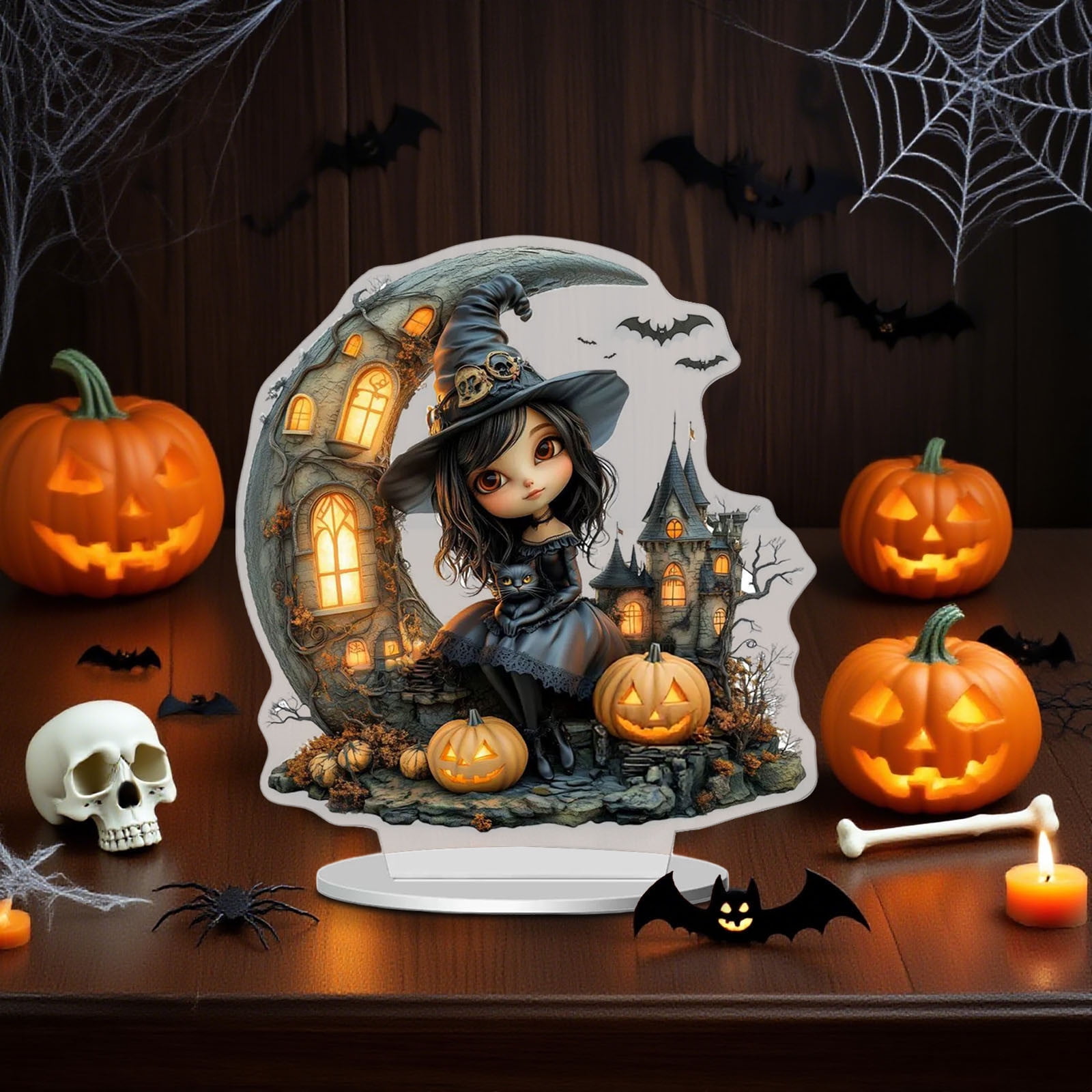 Pumpkin House and Witch Scene Acrylic Table Decor - Romantic Halloween ...