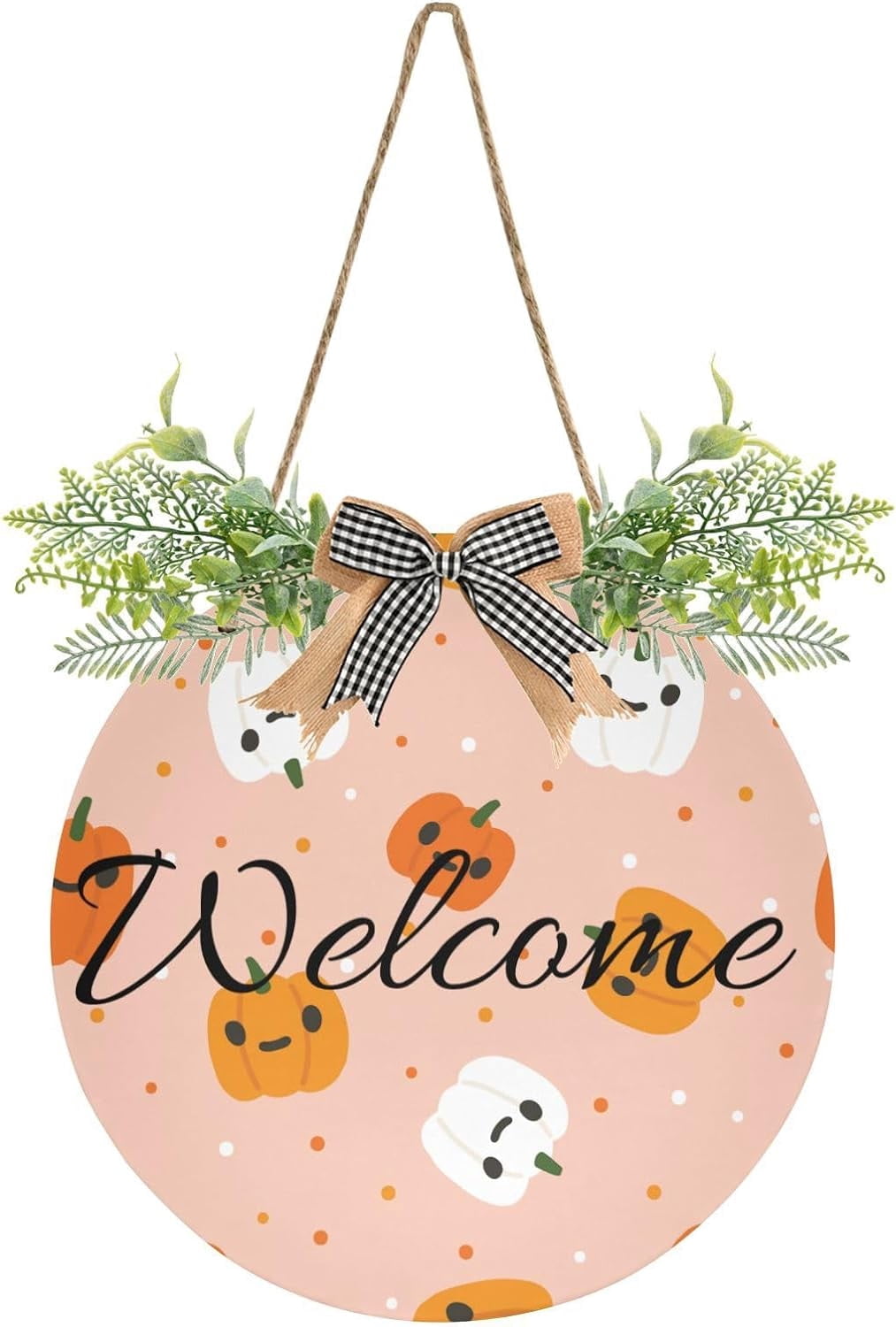 Pumpkin Jack O Lantern Welcome Sign Front Door Round Wall Door Sign ...