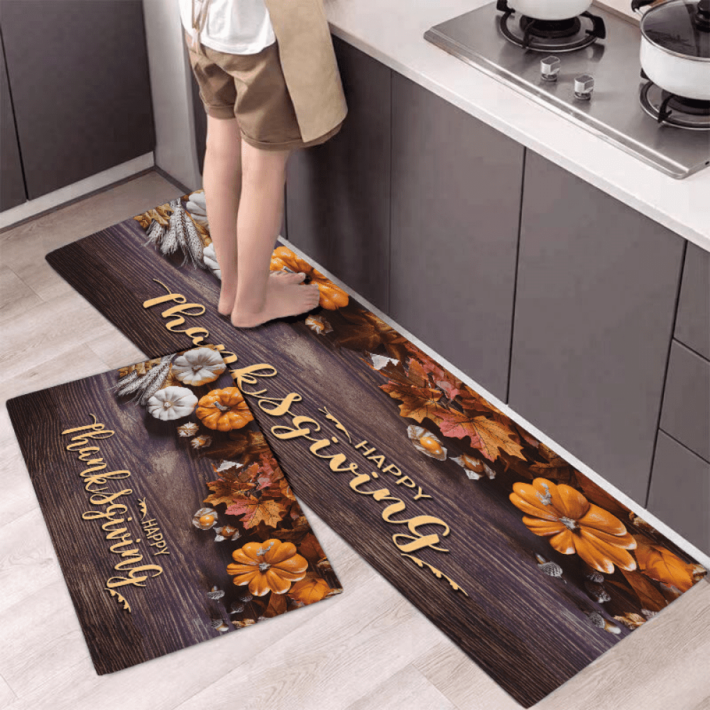 Pumpkin Kitchen Mats Anti Fatigue 1 Piece Cushioned Kitchen Rugs Fall ...
