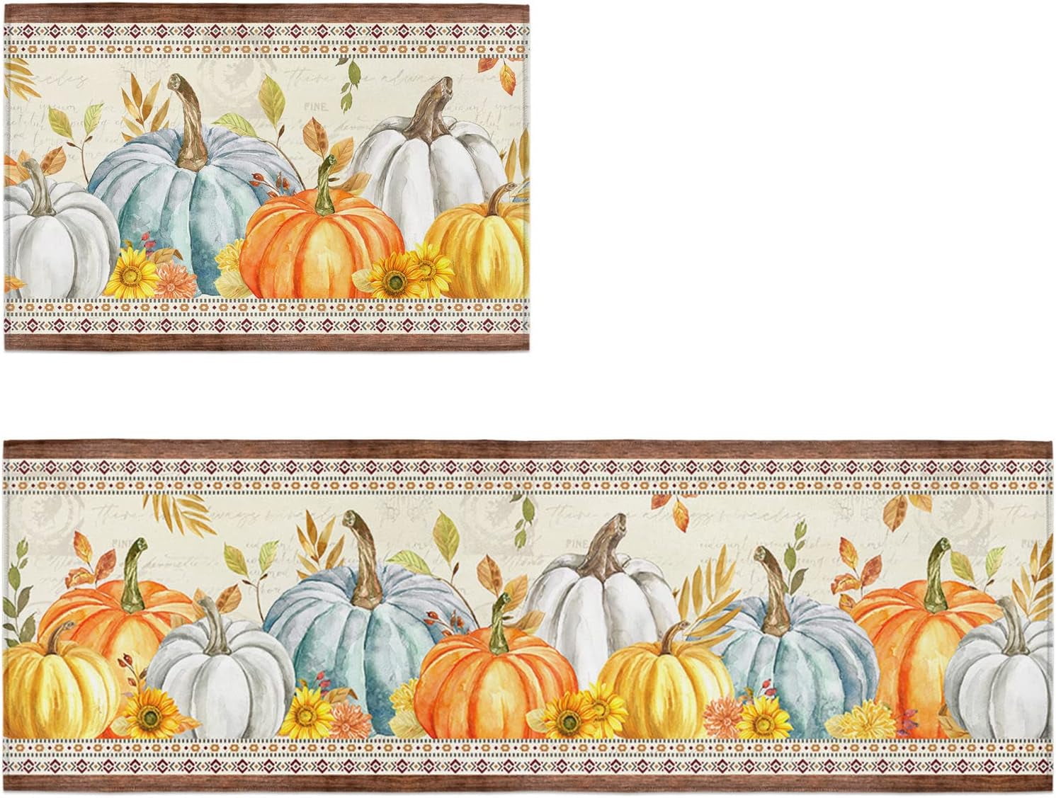 Pumpkin Kitchen Rugs Set of 2 Anti Fatigue Mats for Kitchen Floor ...