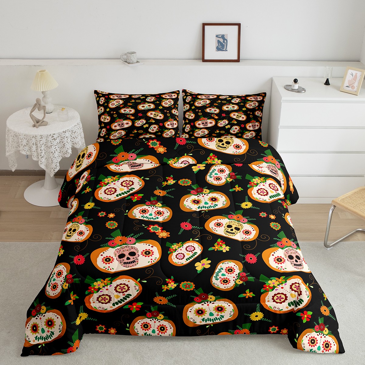 Pumpkin Lantern Bedding Floral Skulls Skeleton Bedding Comforter Sets ...