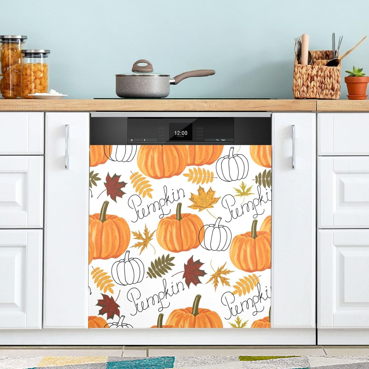 Pumpkin Leaf Fall Autumn Dishwasher Magnet Cover, Refrigerator Door ...