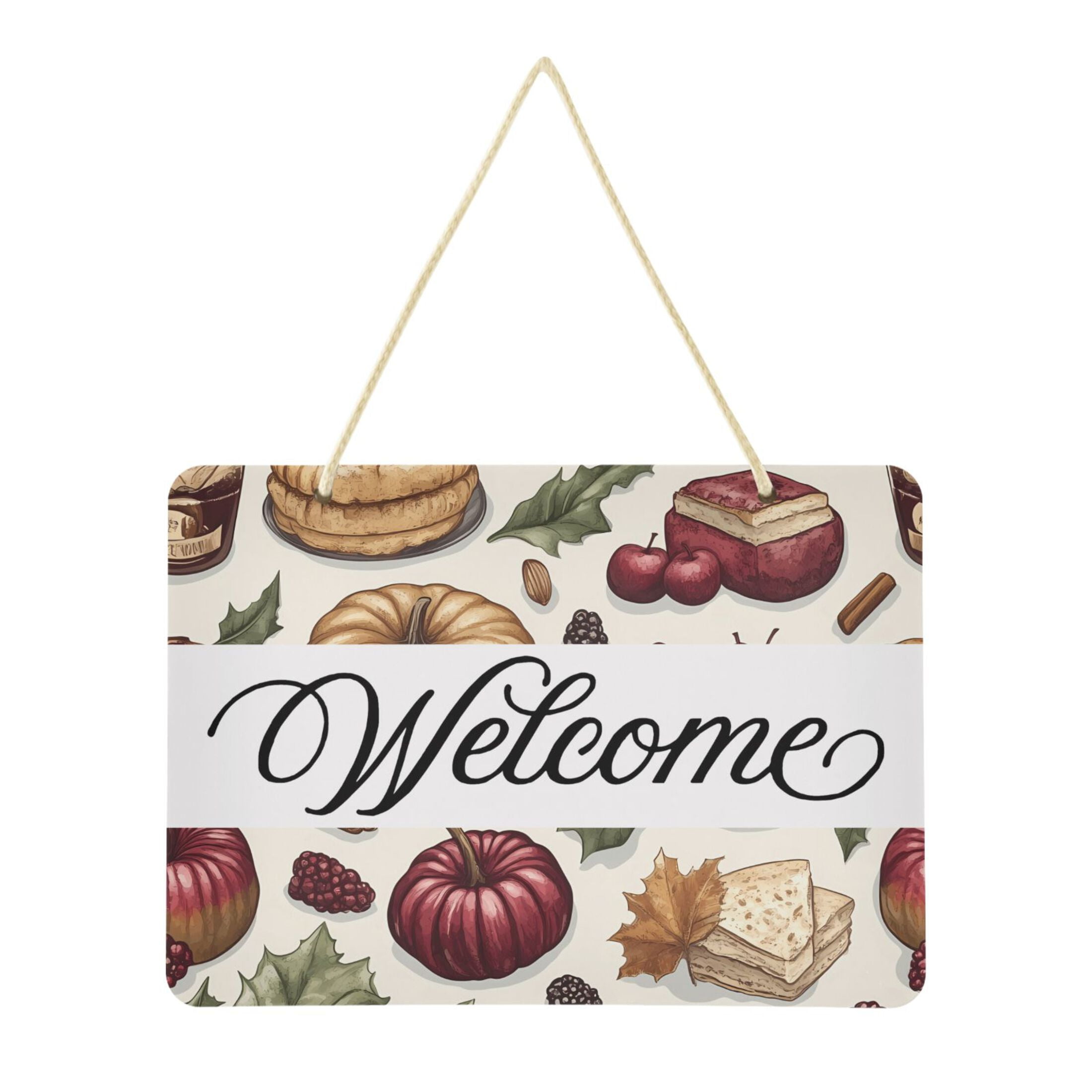 Pumpkin Leaf Fruit Welcome Sign Front Door PVC 14x10 inch Hanger Hello ...