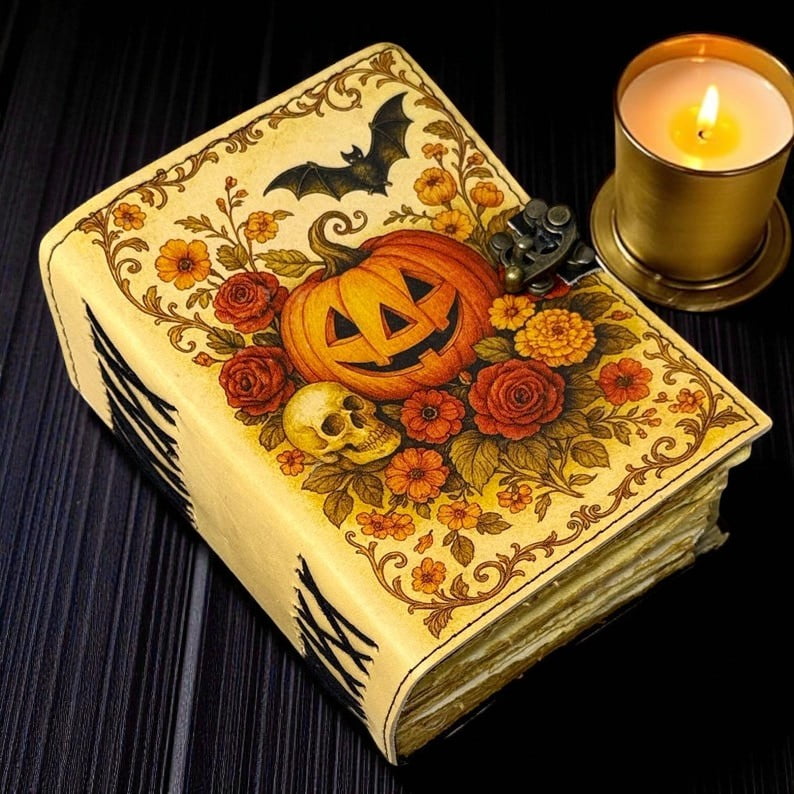 Pumpkin Leather Journal – Halloween Witchy Grimoire Notebook, Handmade ...