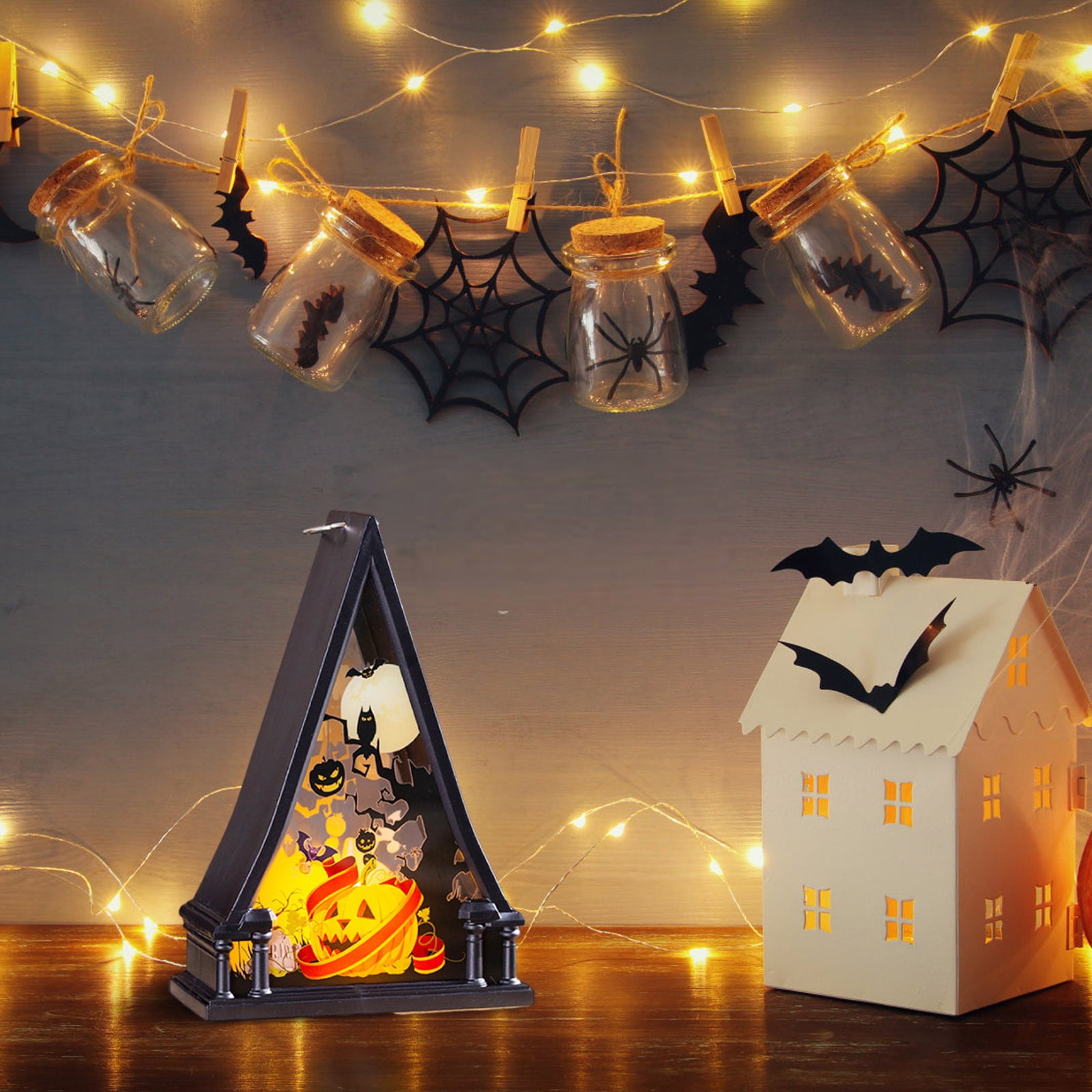 Pumpkin Light – Vintage Tabletop Display With Skeleton & Witch Figures ...