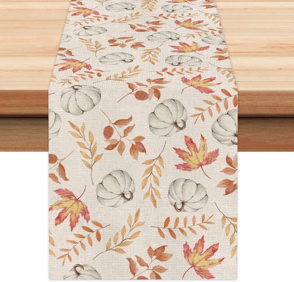 Pumpkin Maple Leaf Fall Table Runner, Orange Buffalo Plaid Autumn Table ...
