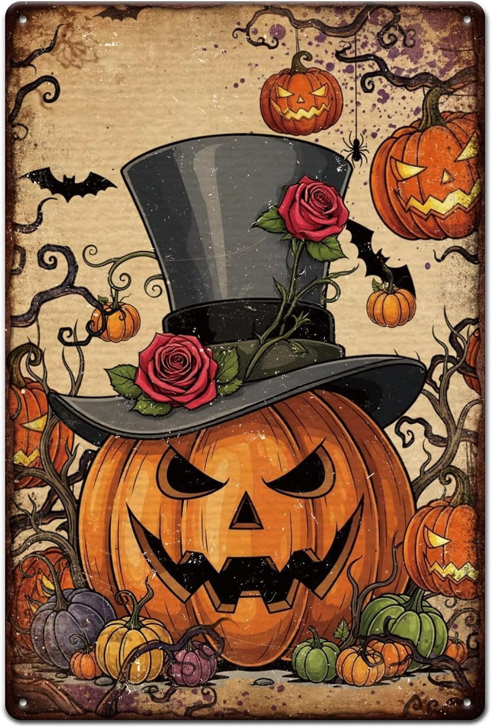 Pumpkin Metal Tin Sign 8x12in Jack-o'-lantern Vintage Painting Tin ...