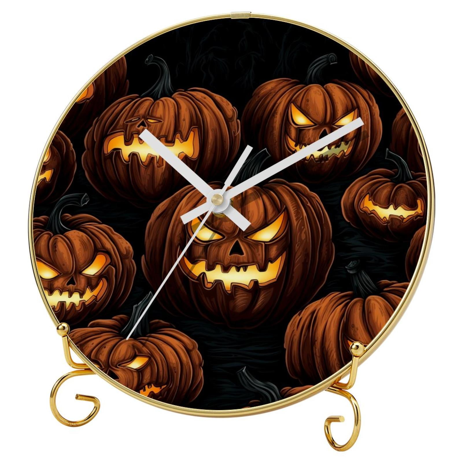 Pumpkin Modern Round Wall Clock with Hooks and Gold Stand - Silent Non ...