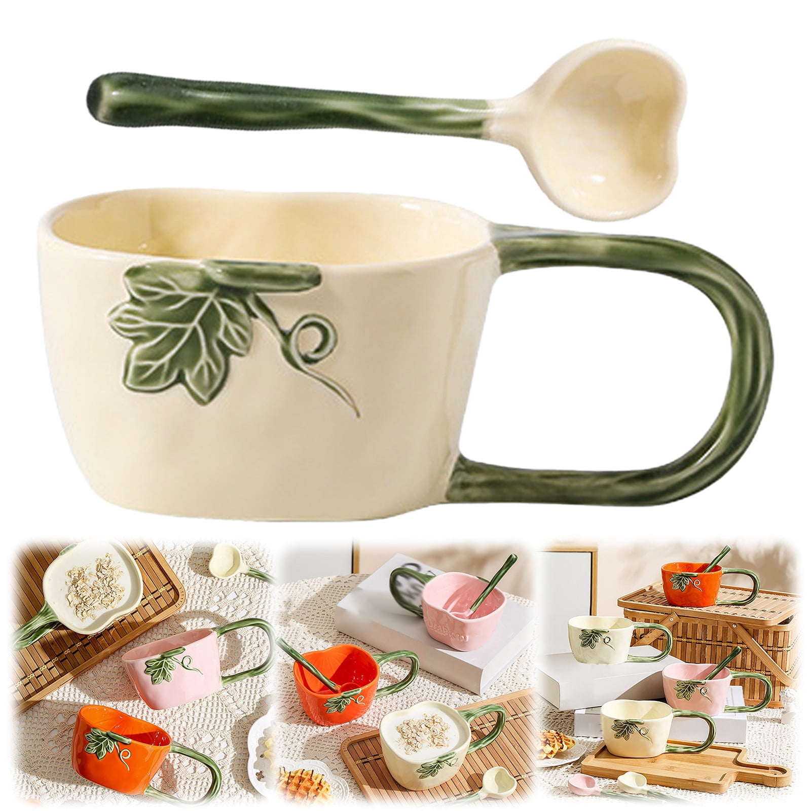 Pumpkin Mugs, Pumpkin Mug Set with Spoons, Cute Ceramic Tea Cup, Fall ...