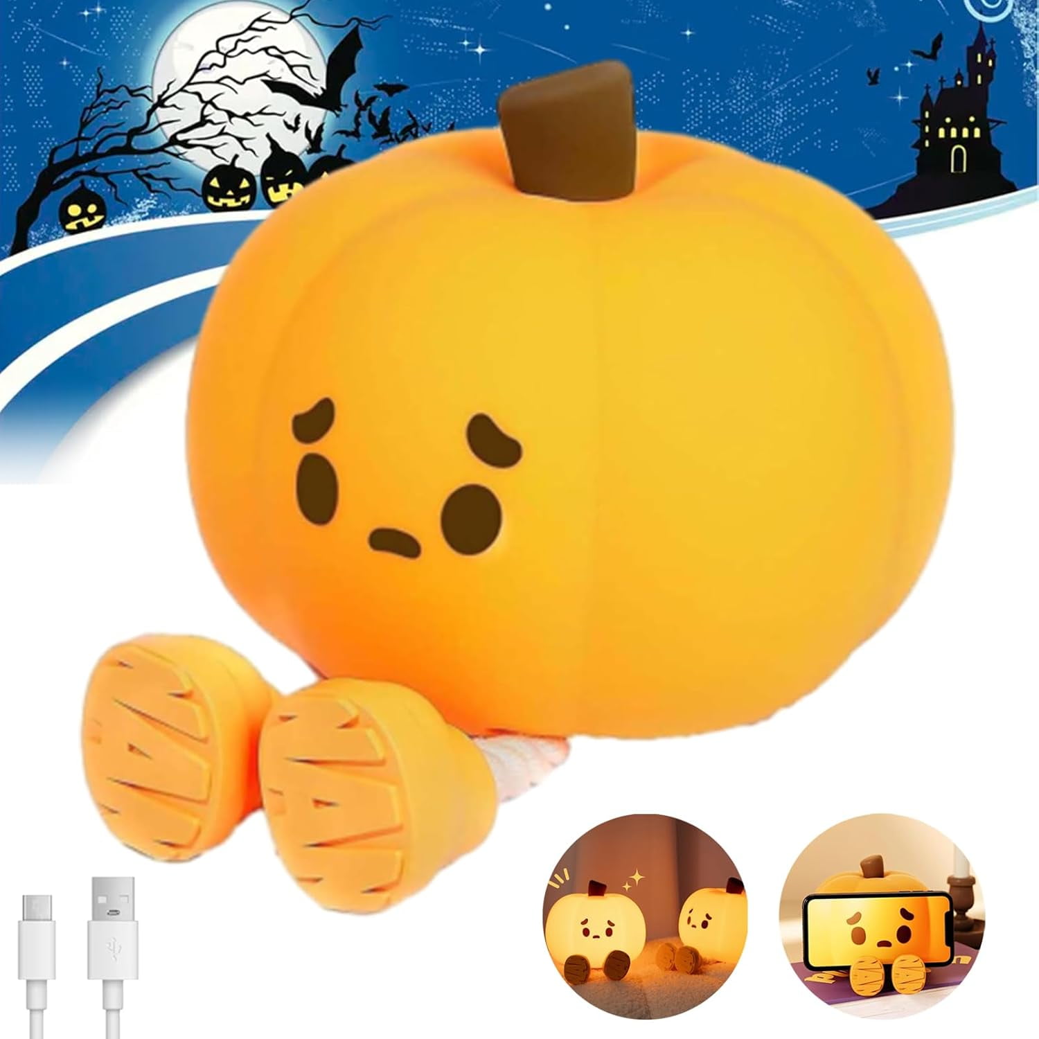 Pumpkin Night Light with Feet, Pumpkin Buddy Light, 3 Brightness ...
