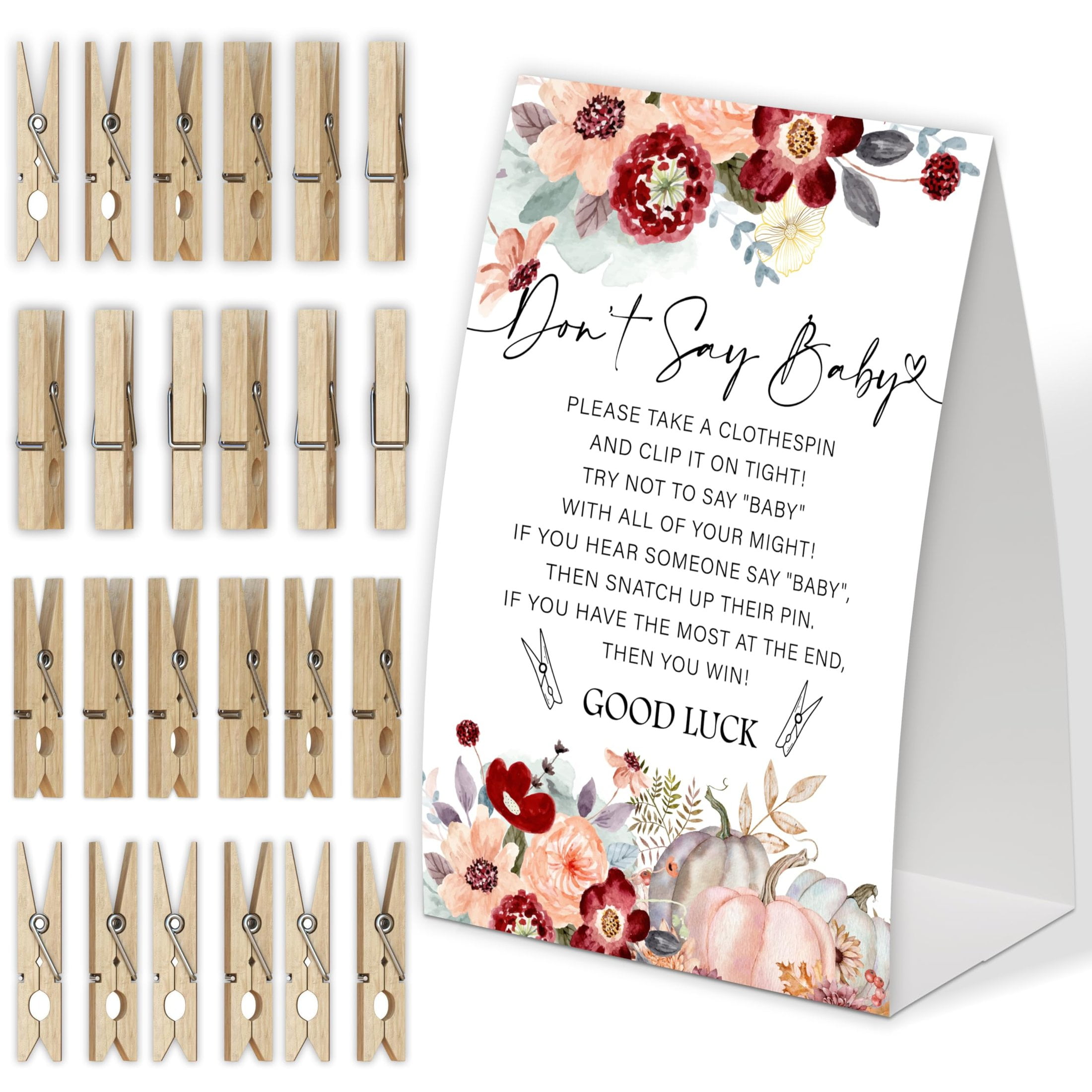 Pumpkin Patch Baby Shower Game Set - Includes 5x7 Sign and 50 Mini Clothespins for Fun Fall ...