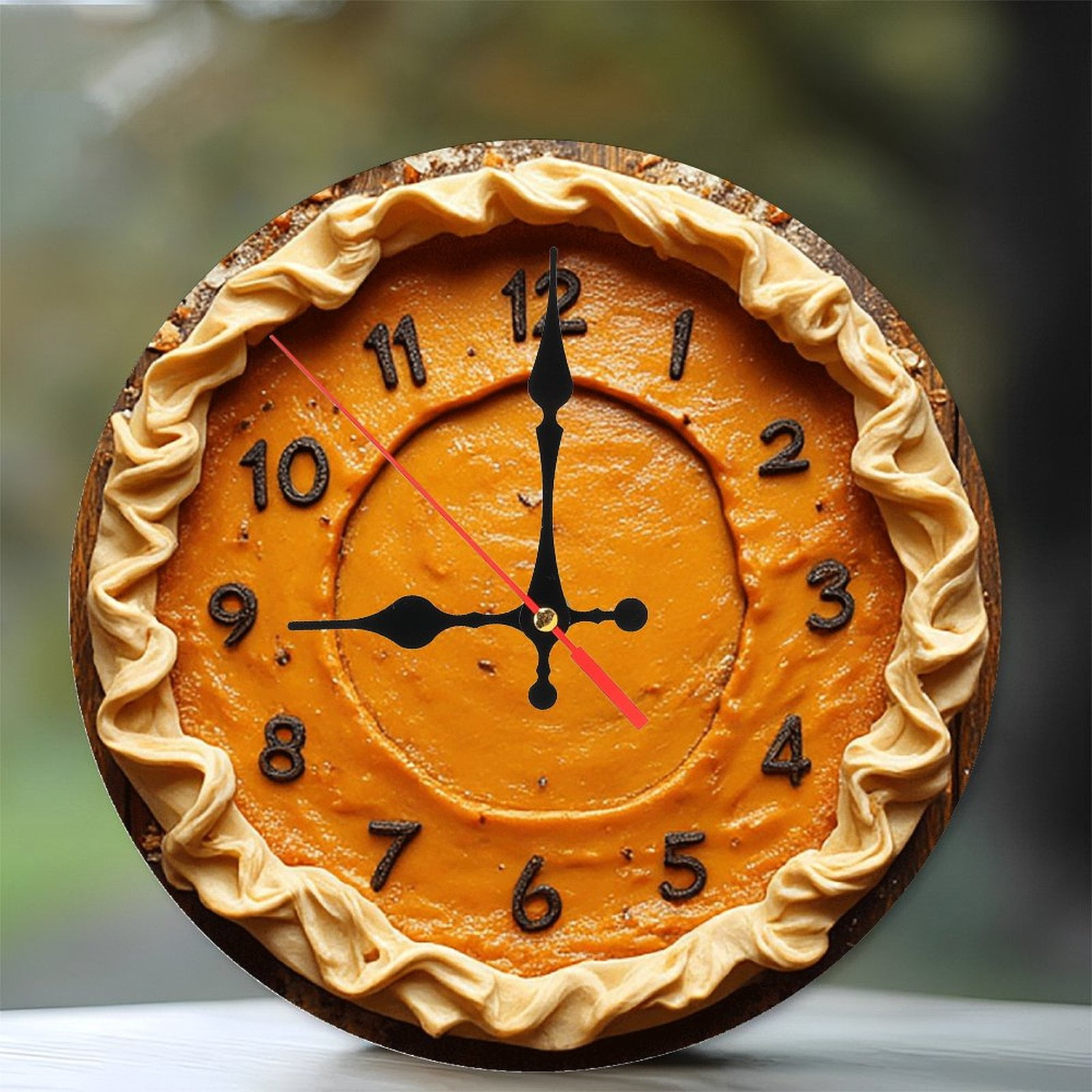 Pumpkin Pie Clock Shaped Cake Delicious Dessert 10-Inch Silent Wooden ...