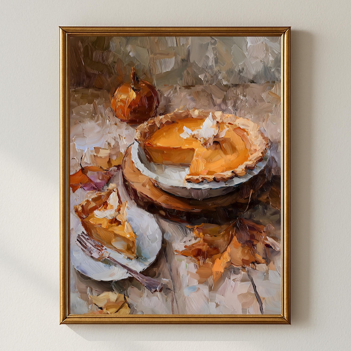Pumpkin Pie Still Life Wall Art, Rustic Autumn Kitchen Decor ...