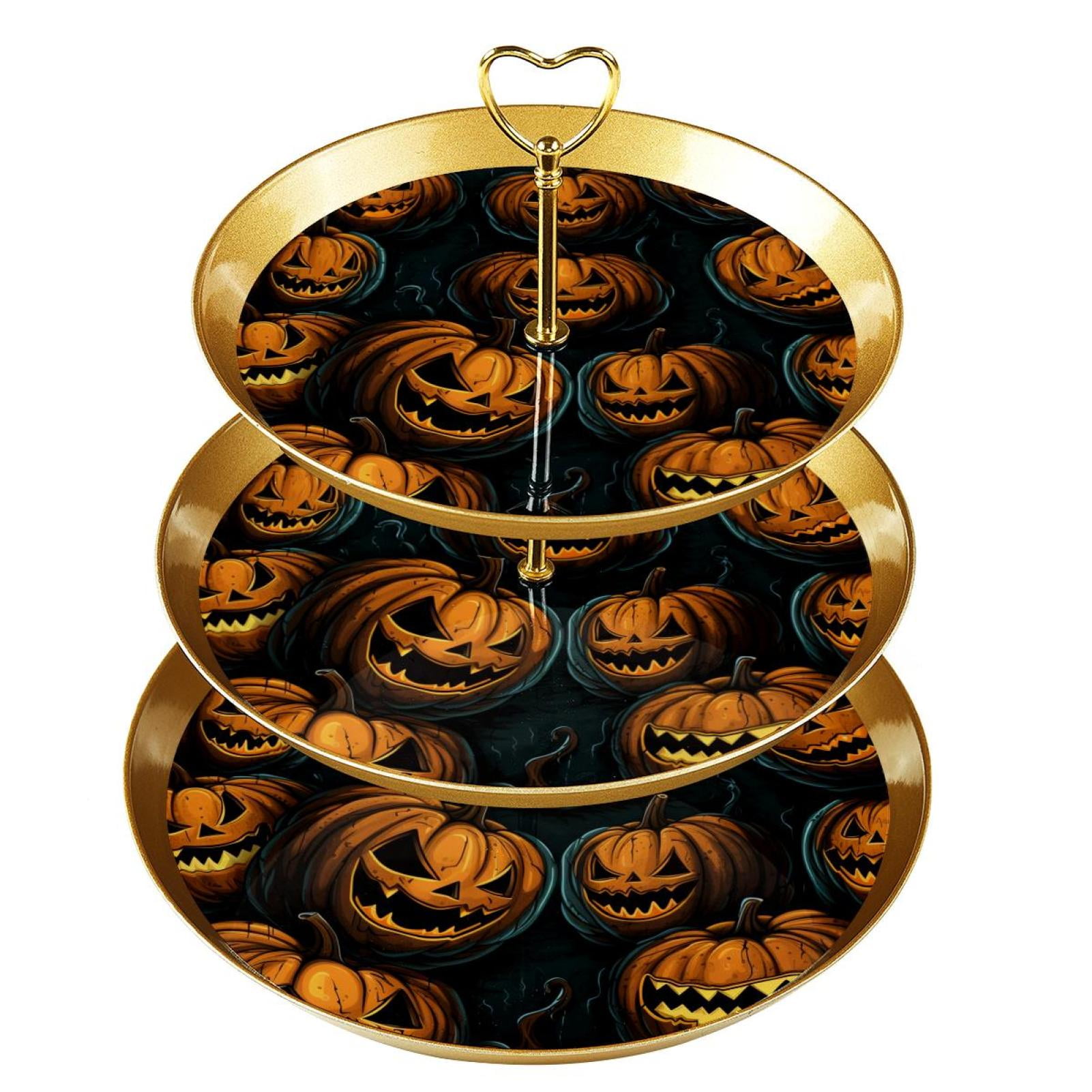Pumpkin Plastic Discs and Iron Pillar Dessert Table Stand with Three ...