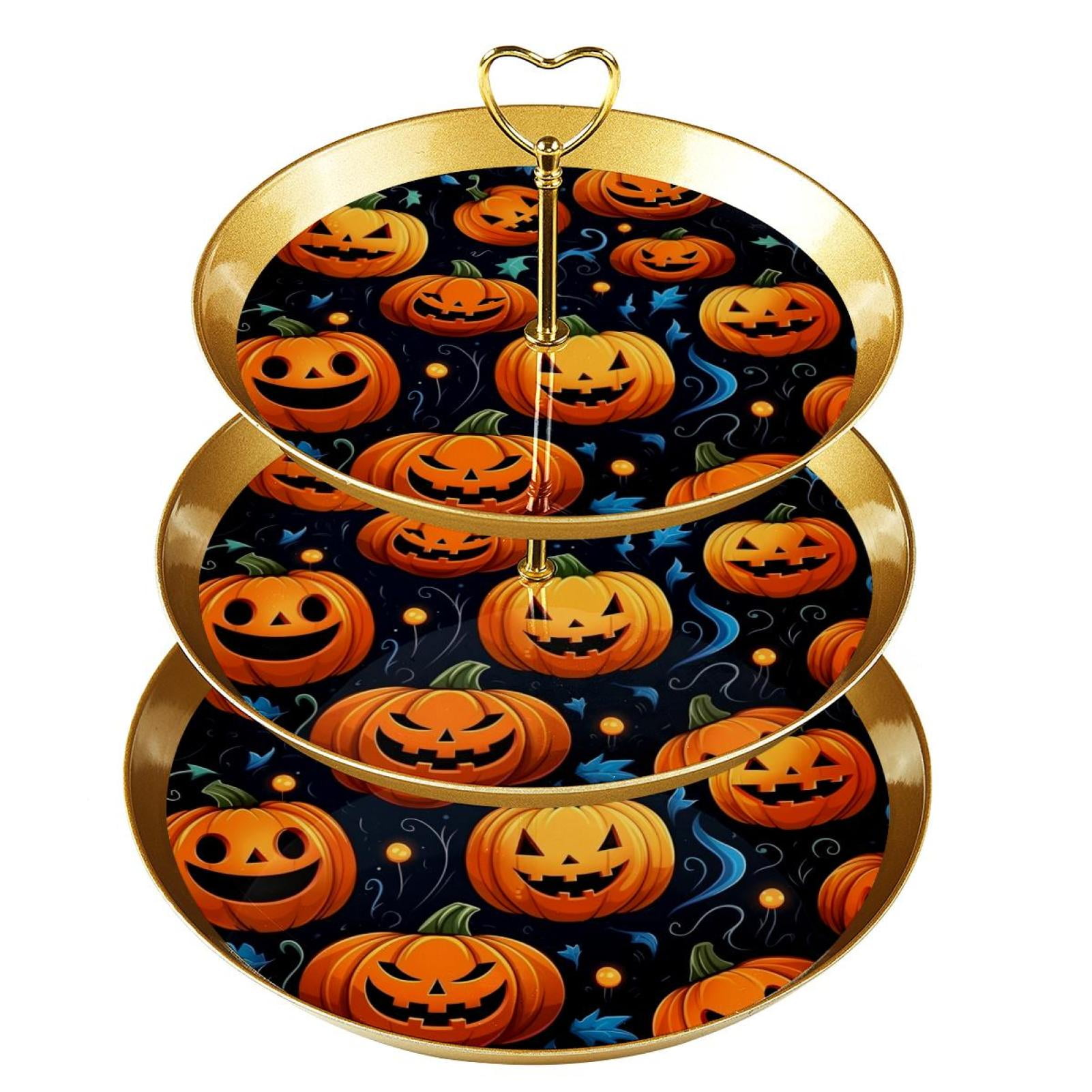 Pumpkin Plastic Discs and Iron Pillar Dessert Table Stand with Three ...