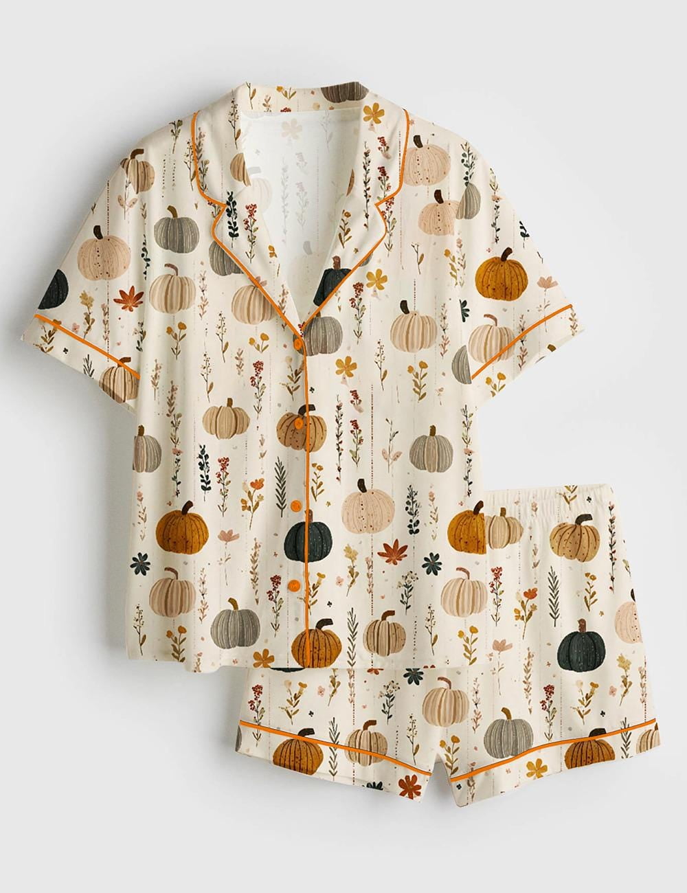 Pumpkin Print Pajama Set | Short & Long Pants Autumn Sleepwear for ...