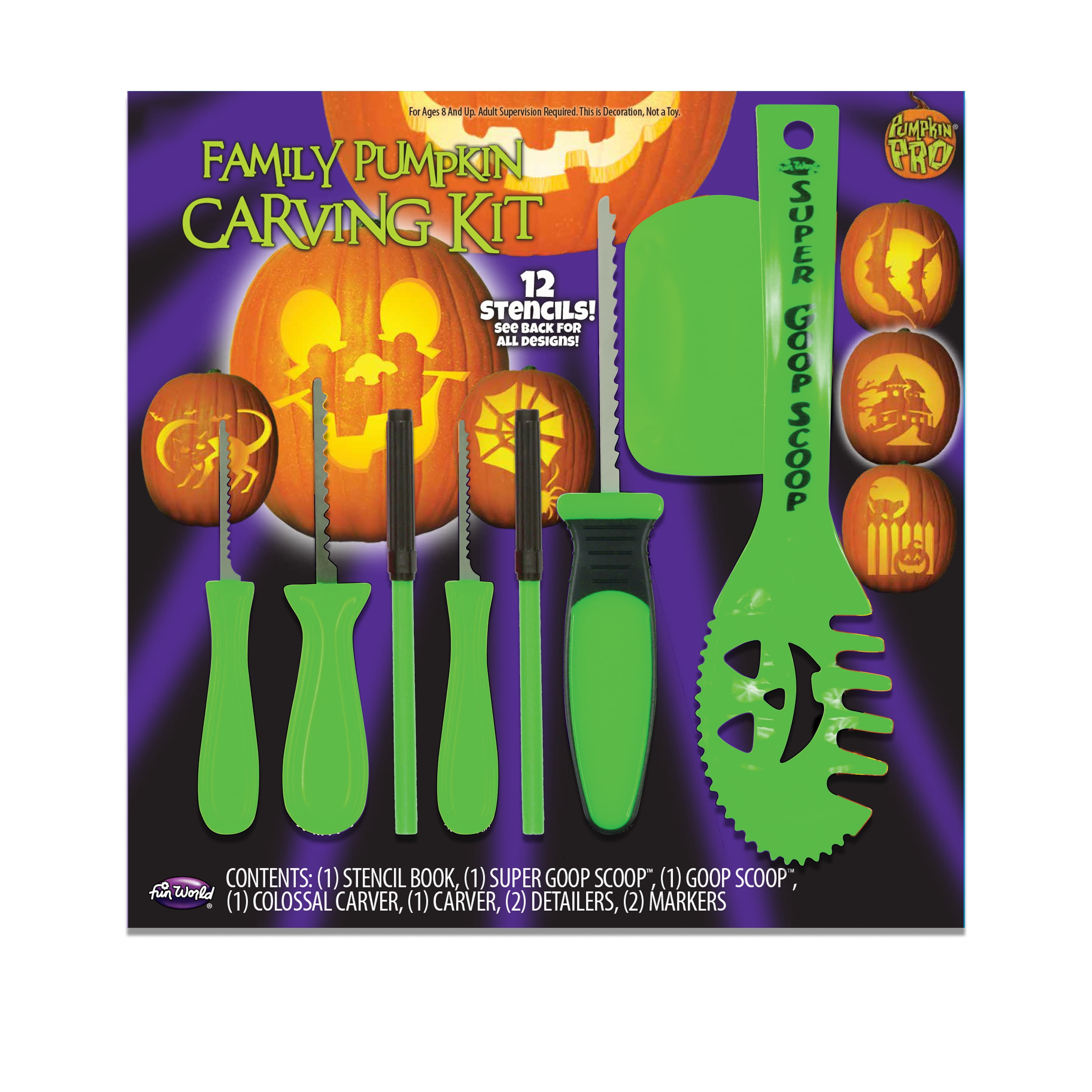 Pumpkin Pro Family Size Halloween Adult Pumpkin Carving Kit, Fun World ...