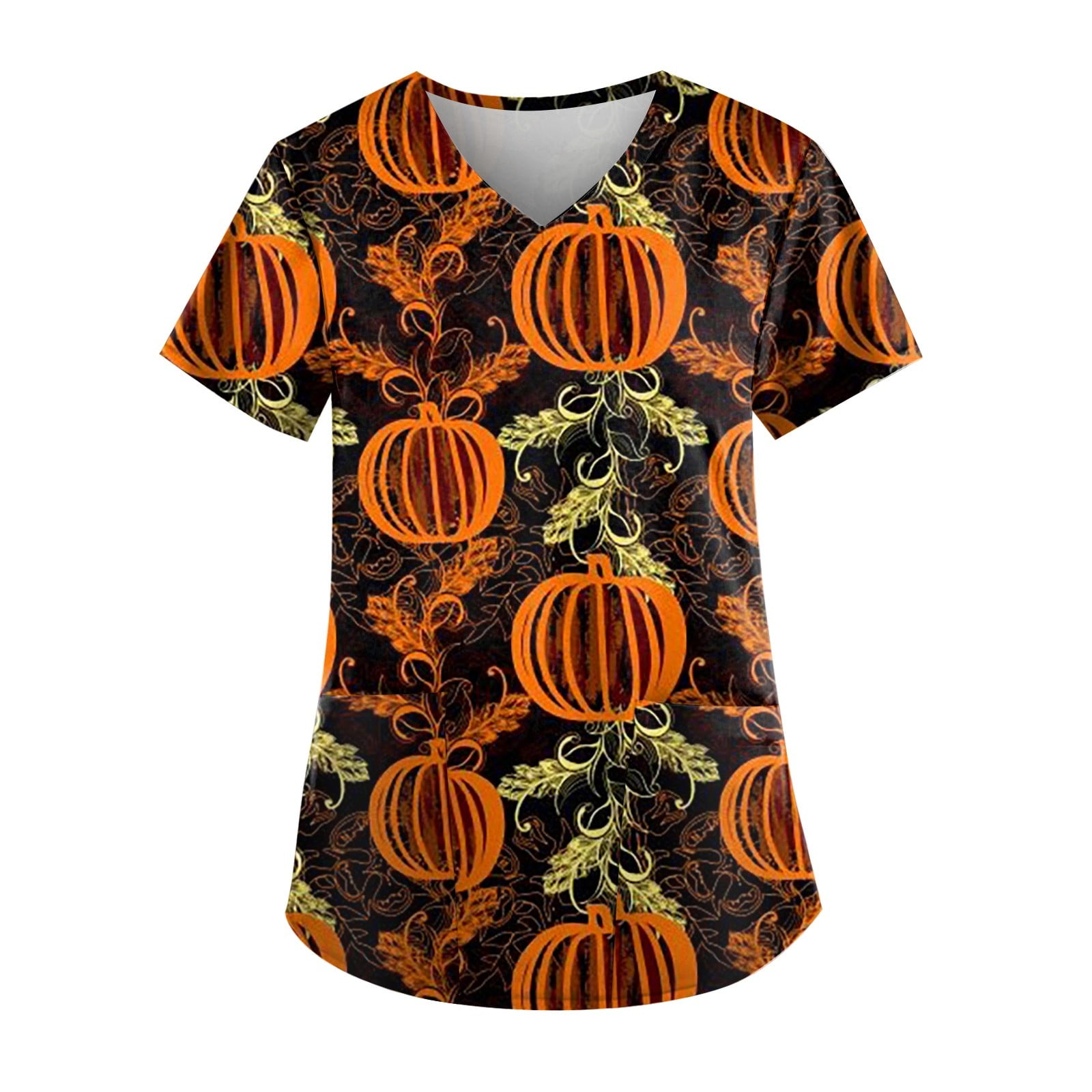 Pumpkin Scrub Top，Plus Size Women'S Halloween Pumpkin-Headed Bat ...
