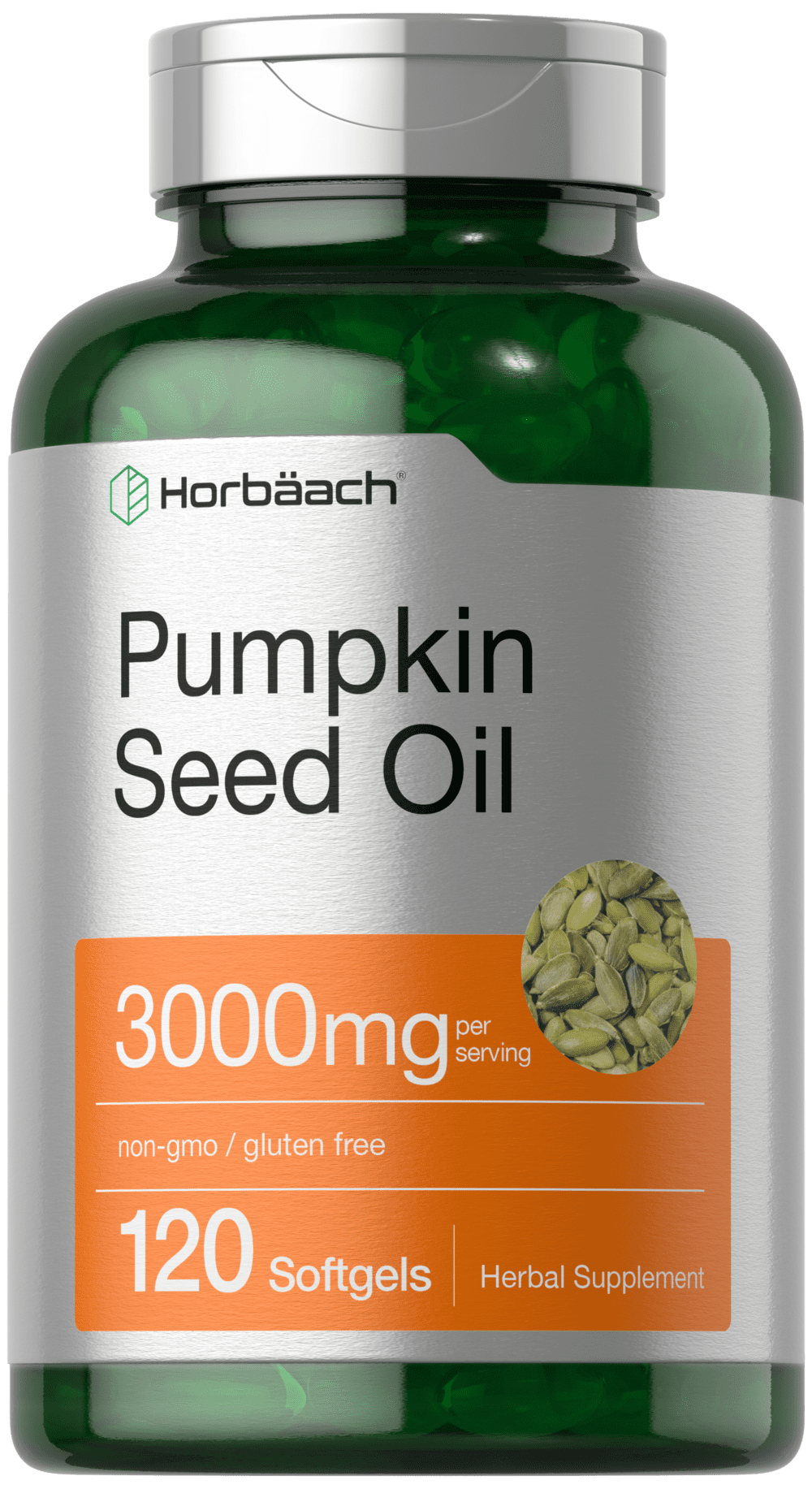 Horbaach Pumpkin Seed Oil 3000mg, 120 Capsules, Cold Pressed, Non-GMO ...