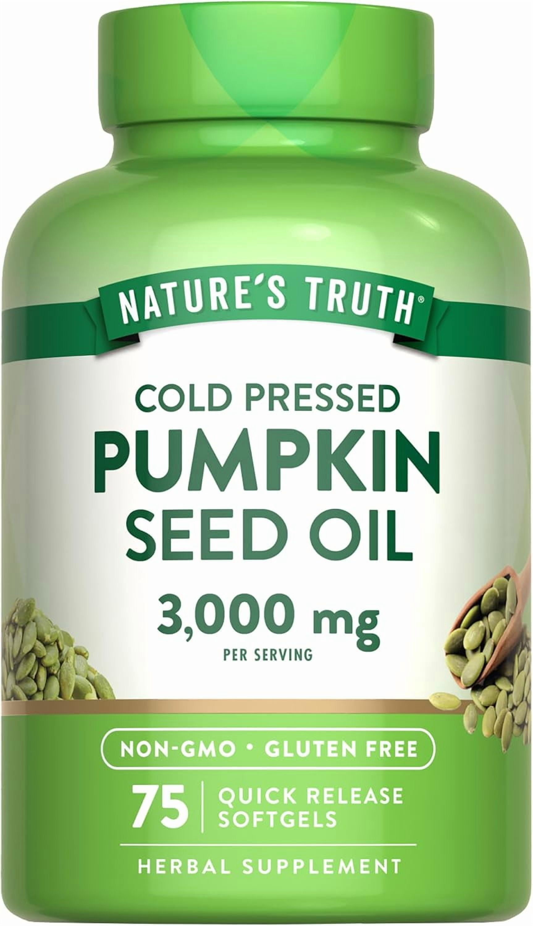 Nature's Truth Pumpkin Seed Oil Supplement, 3000mg, 75 Softgels, Cold ...