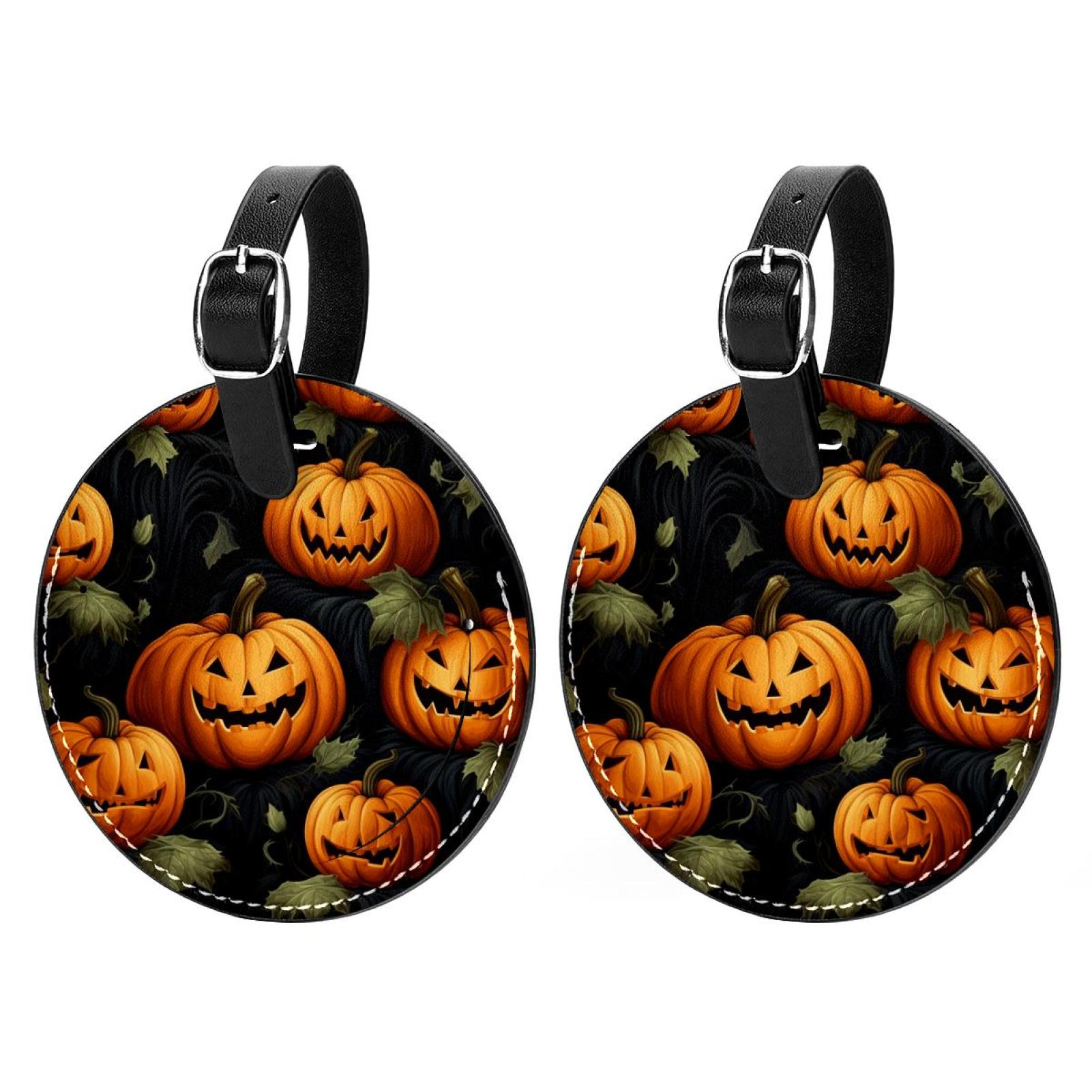 Pumpkin Set of 2pcs PU Leather Round Suitcase Tags with Privacy Cover ...
