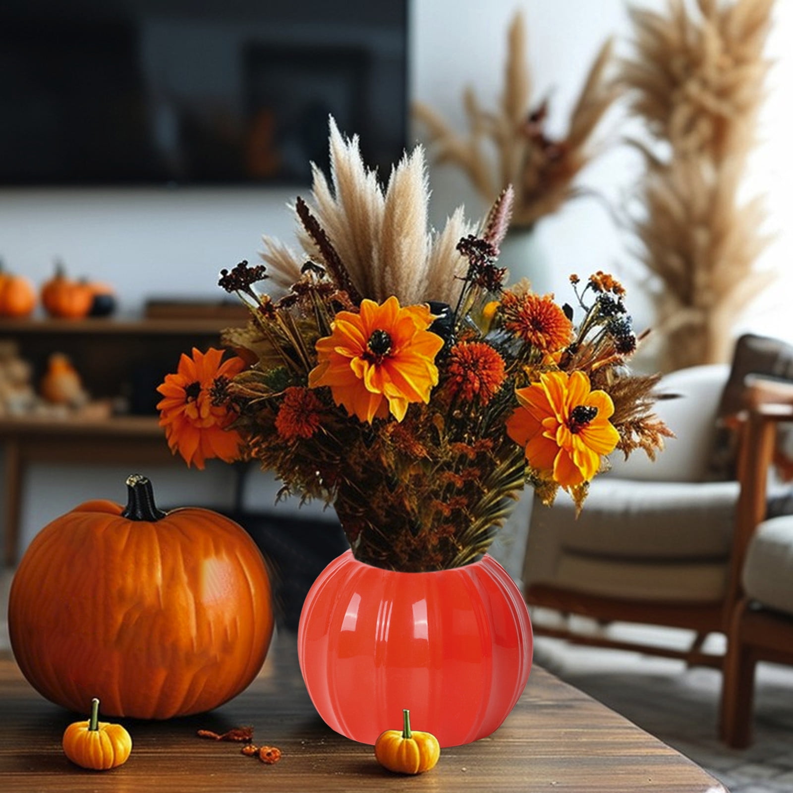 Pumpkin Shape Plastic Flower Vase For Bookshelf Mantel Table Fireplace ...