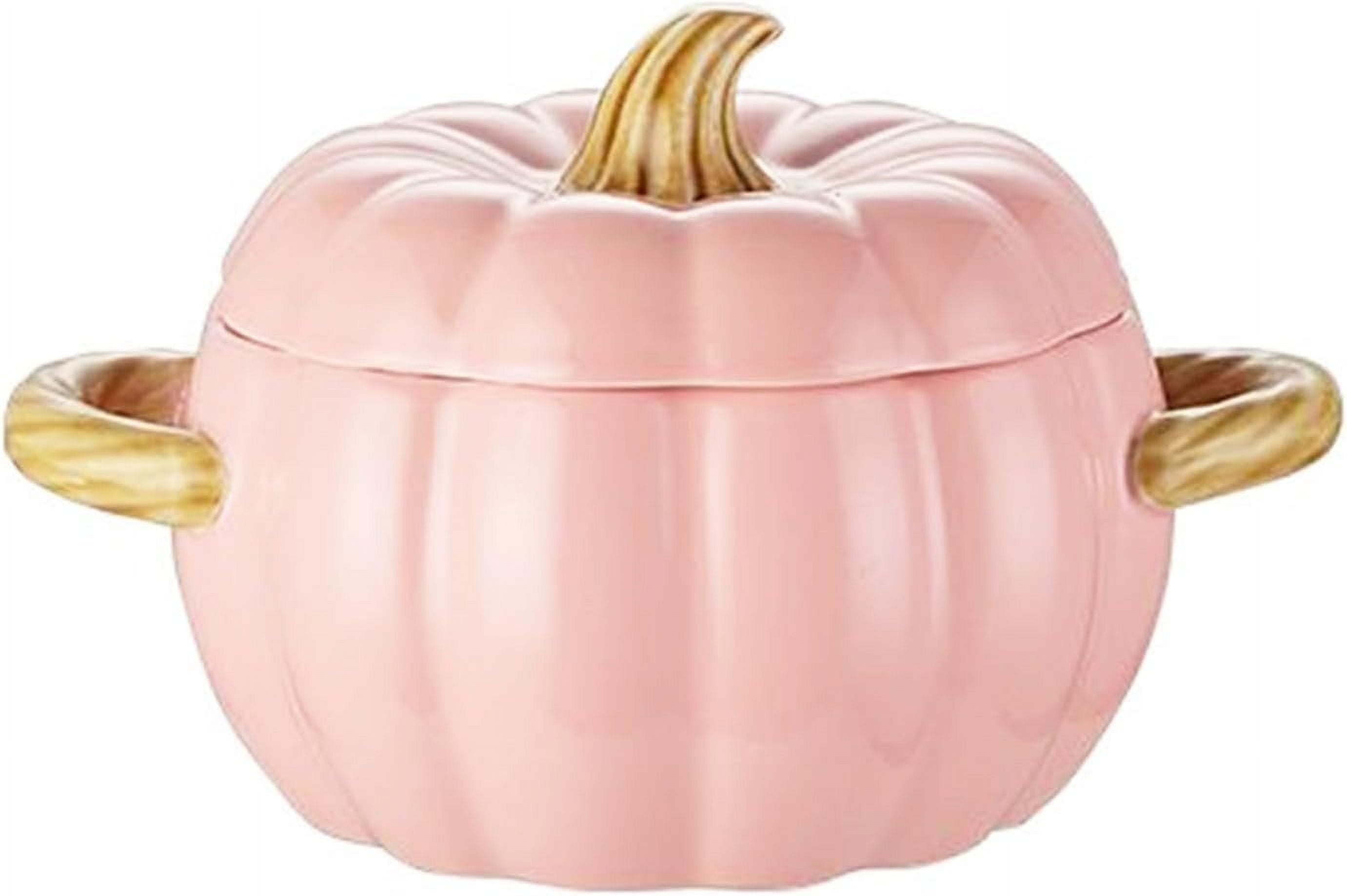 Pumpkin-Shaped Ceramic Dutch Oven with Lid - Mini Baking Pot, Cute Pink Pumpkin Bowl for Dessert ...