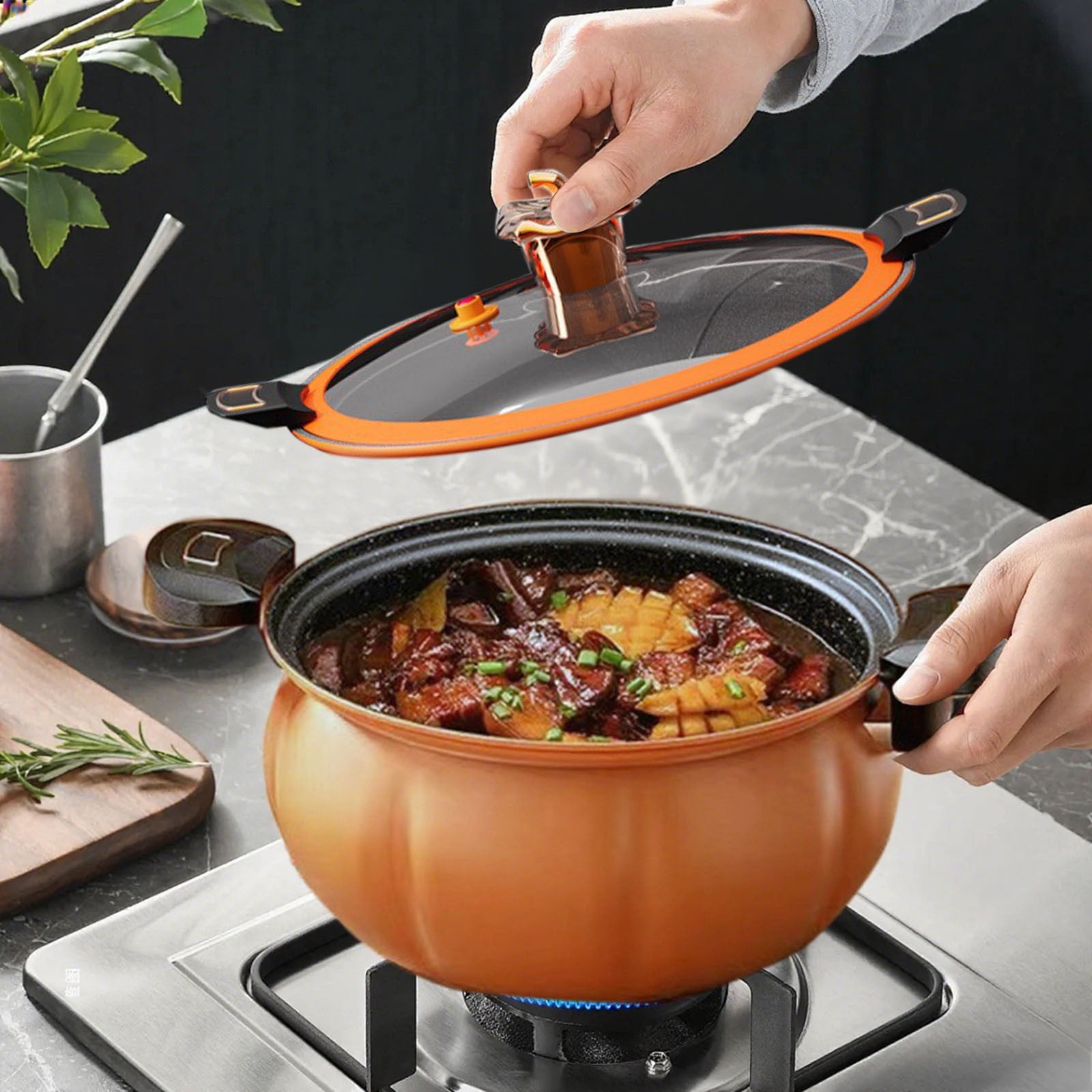 Cooking Utensils Pumpkin Shaped Dutch Oven 8L Orange Micro Pressure ...