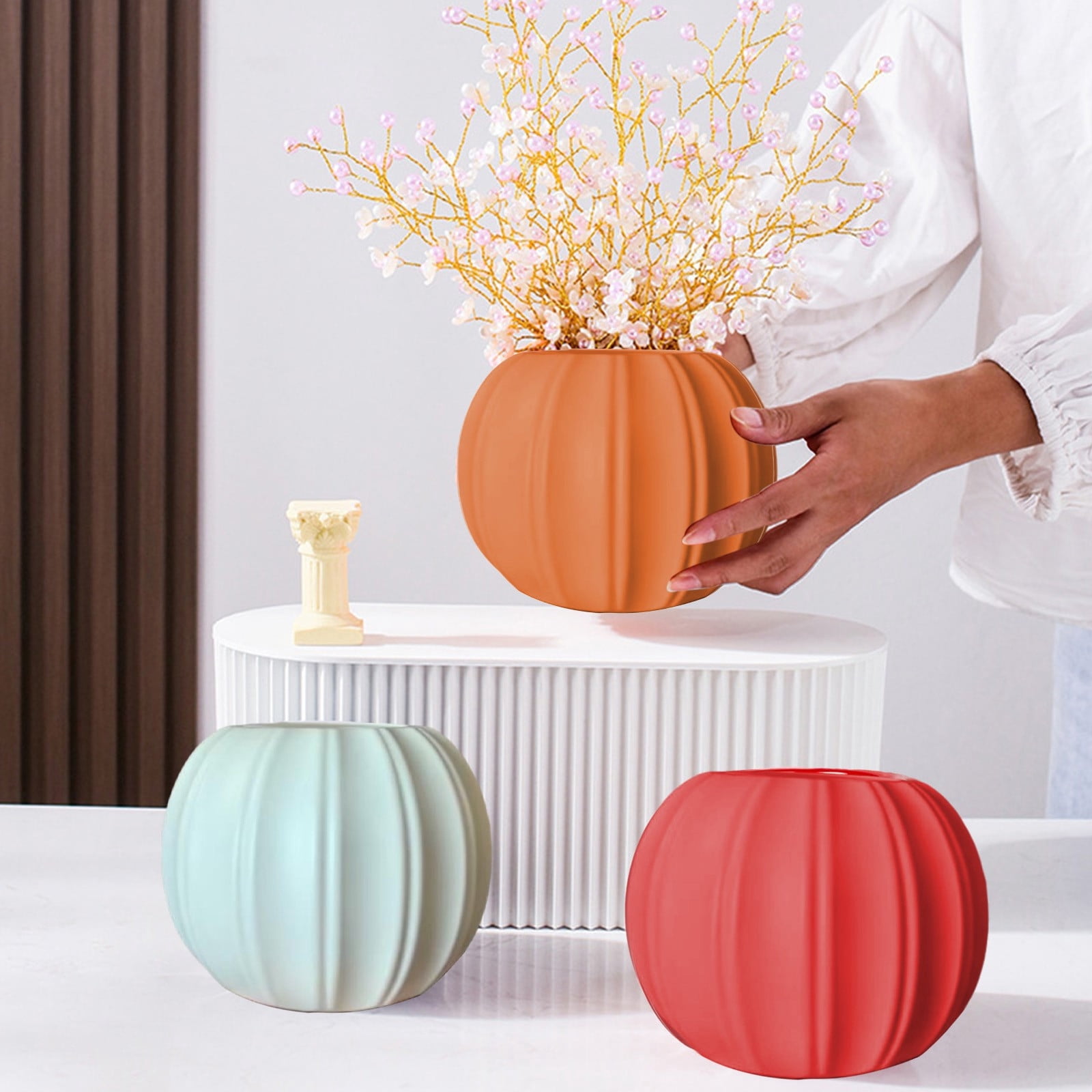 Pumpkin Shaped Plastic Flower Pot | Imitation Pumpkin Vase | Modern ...