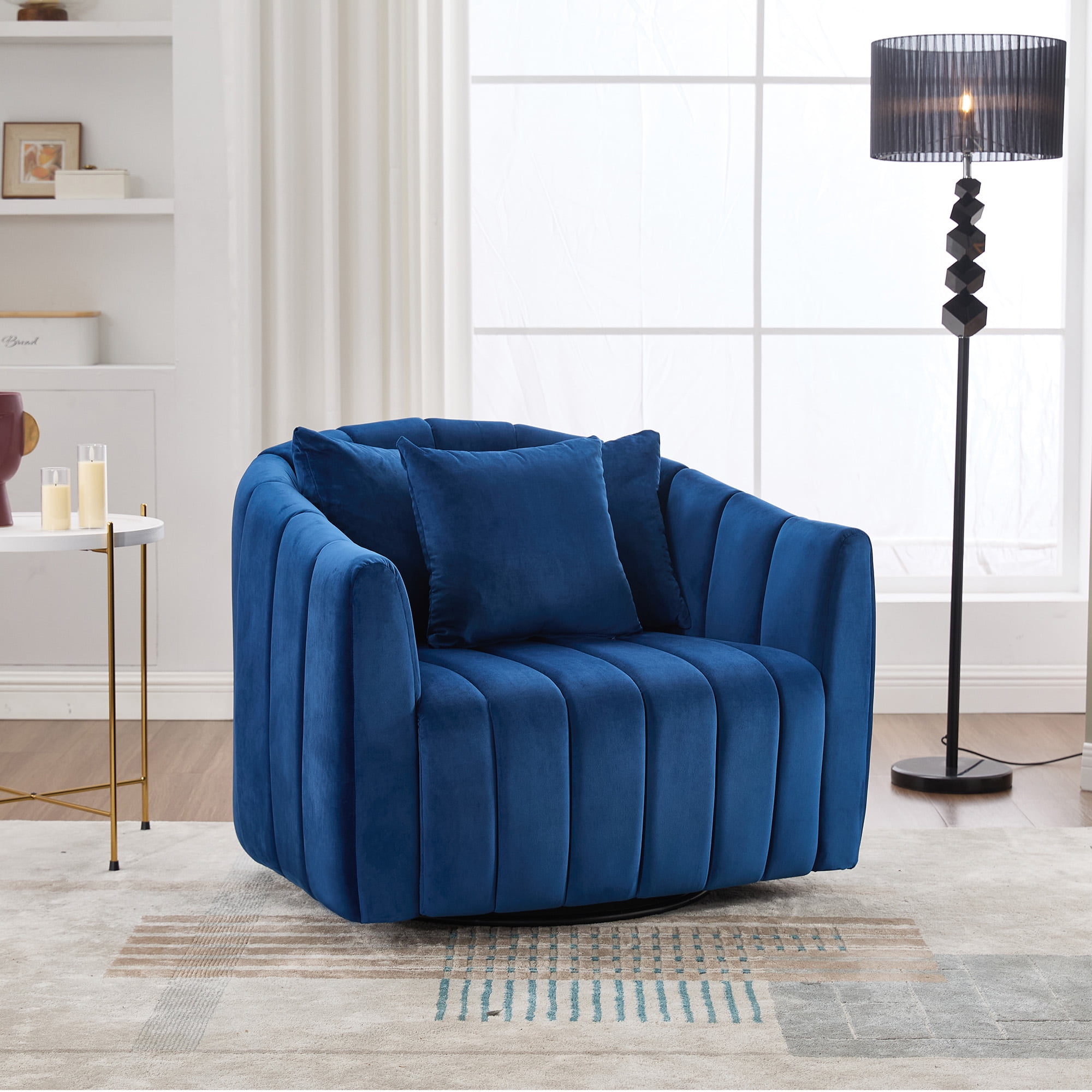 Pumpkin-Shaped Velvet Swivel Chair - Premium Channel-Tufted Accent ...
