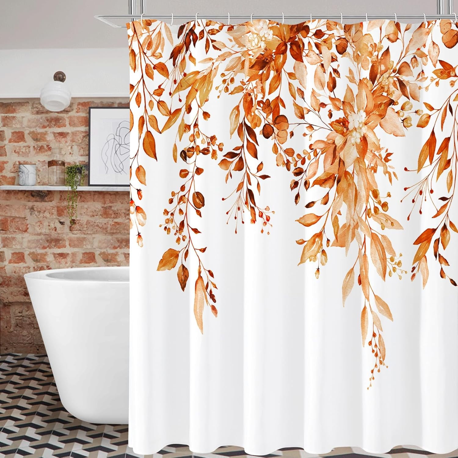 Pumpkin Shower Curtain Autumn Maple Leaves Fall Shower Curtain Fall ...