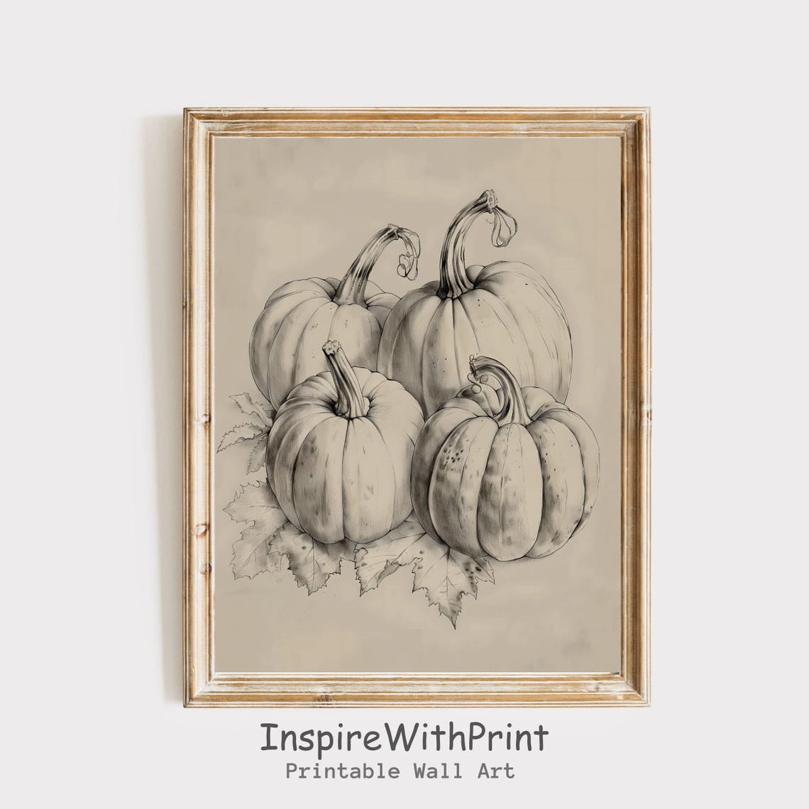 Pumpkin Sketch Drawing Autumn Printable Farmhouse Fall Poster Moody ...