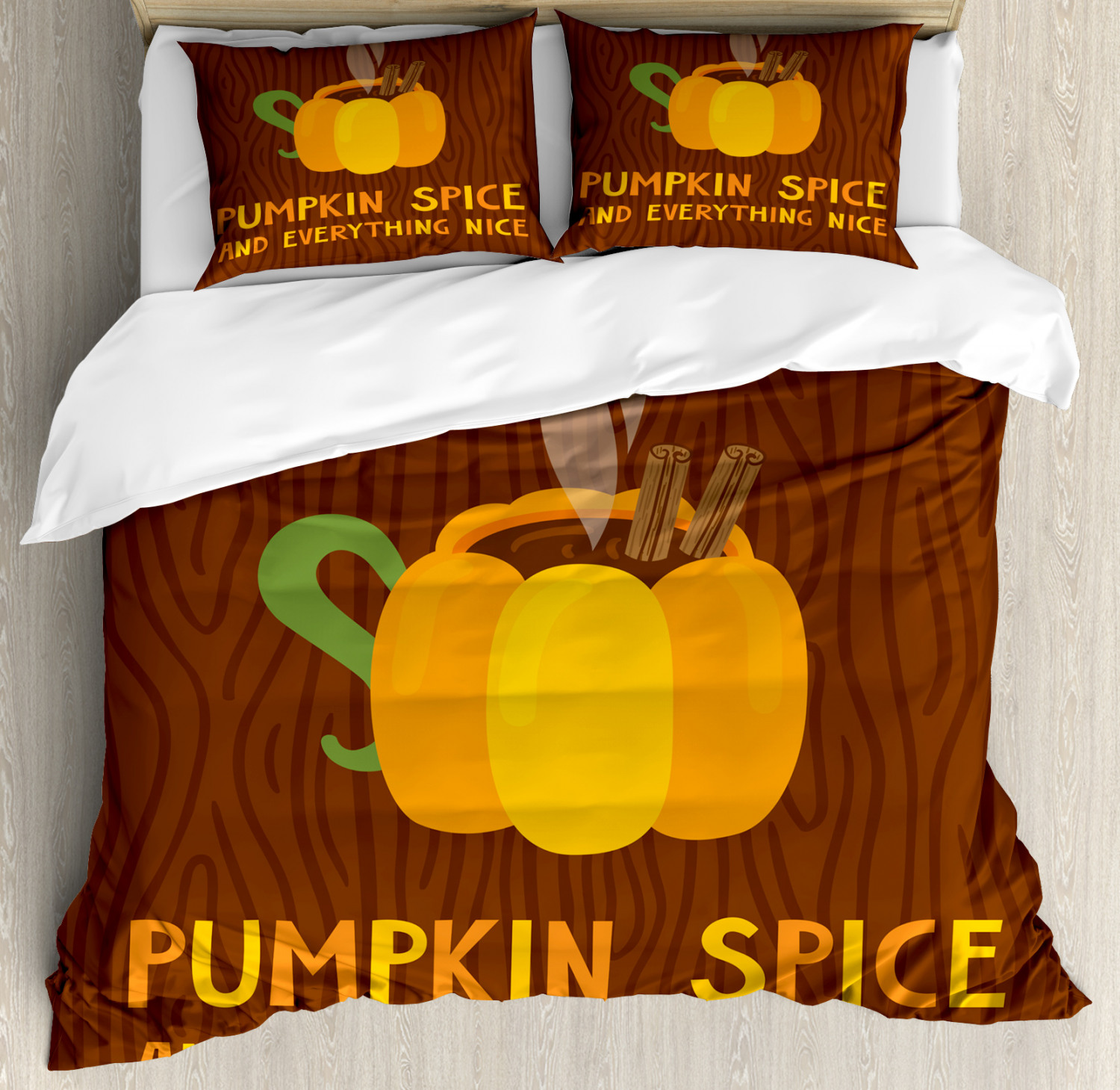 Pumpkin Spice Duvet Cover Set Queen Size, Coffee in Pumpkin Carved Mug ...