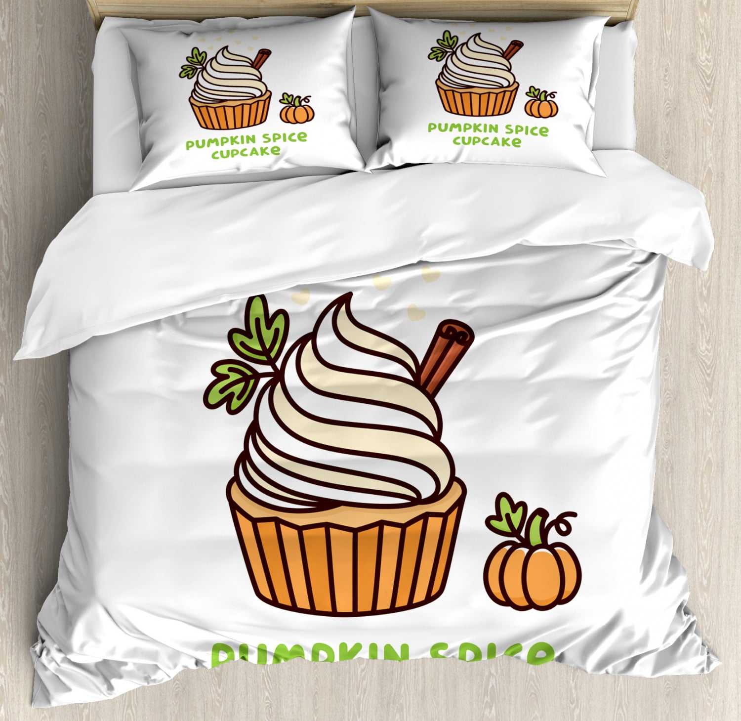 Pumpkin Spice Duvet Cover Set Queen Size, Pumpkin Cupcake Whipped Cream ...