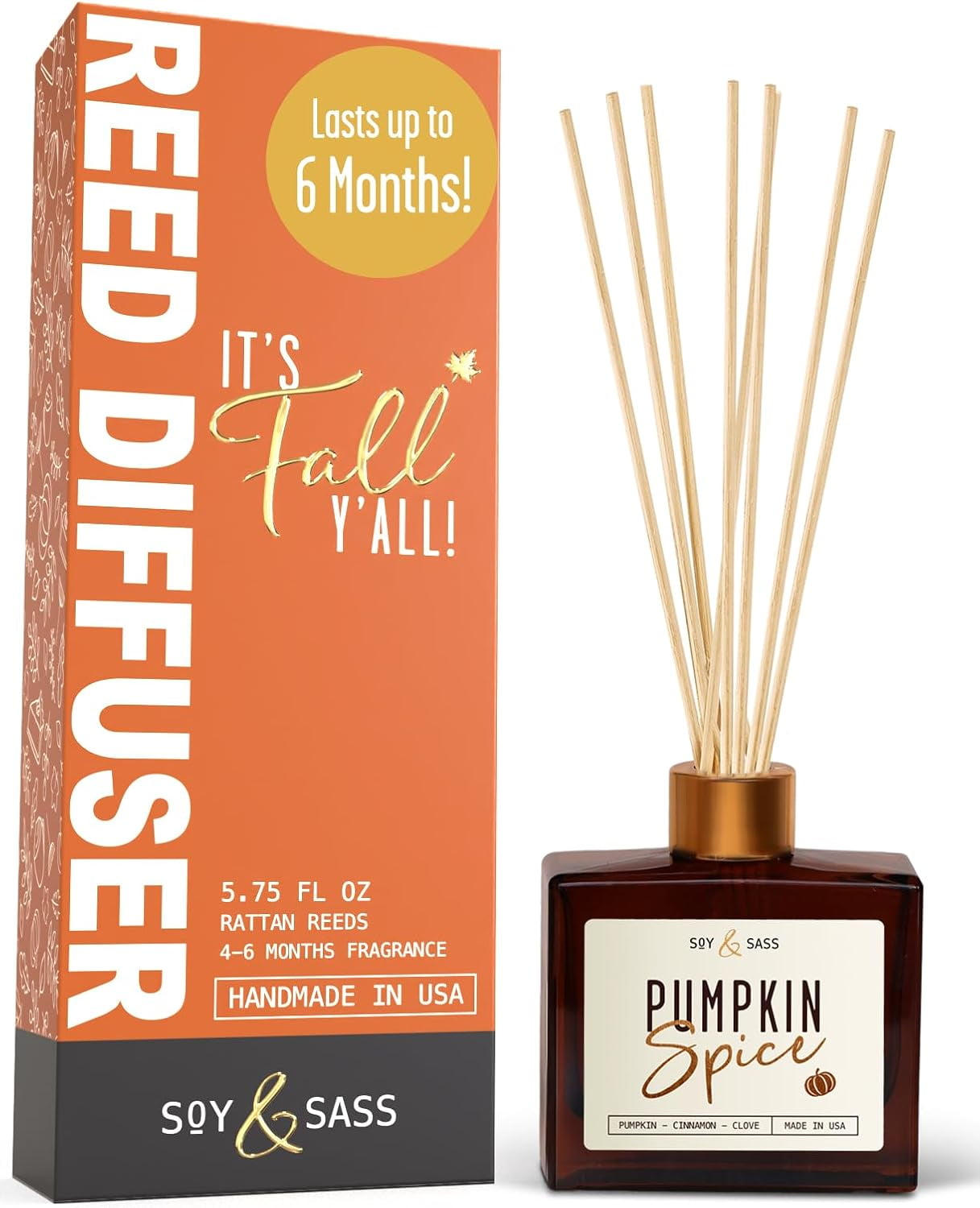 Pumpkin Spice Reed Diffuser, Fall Reed Diffuser Set - Infused w ...