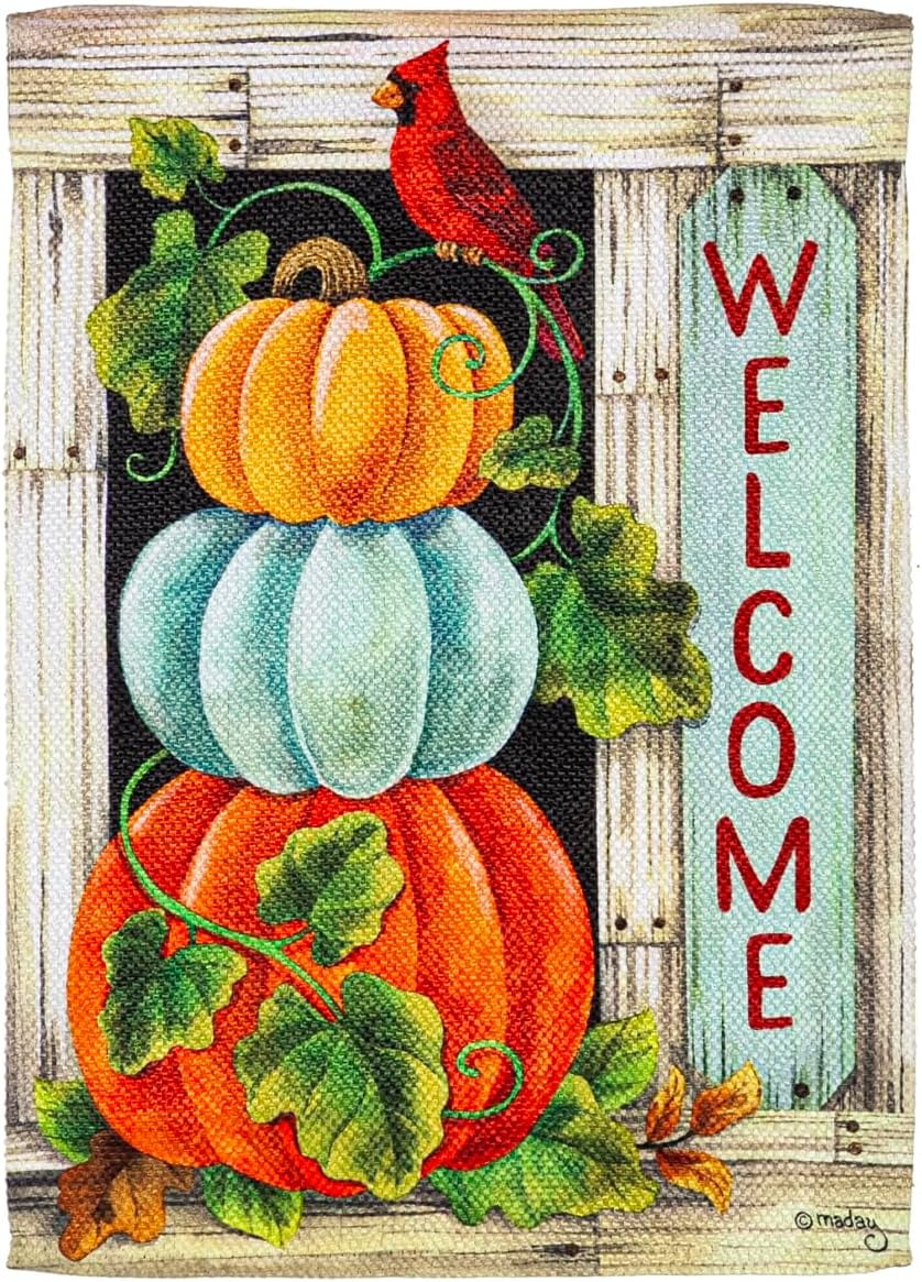 Pumpkin Stack Garden Textured Suede Flag, Welcome Fall Garden Flags ...