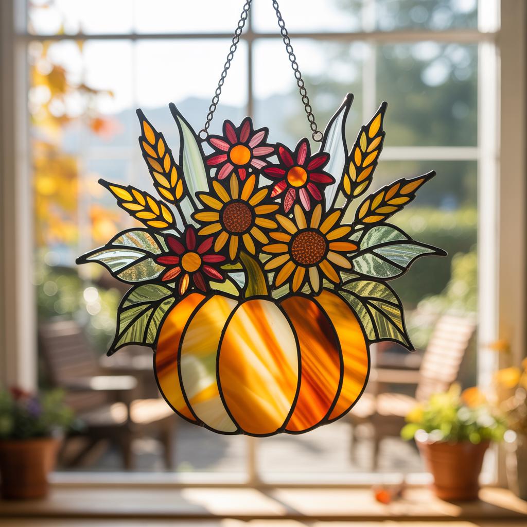 Pumpkin Sunflower Acrylic Suncatcher Fall Window Hanging, Autumn ...