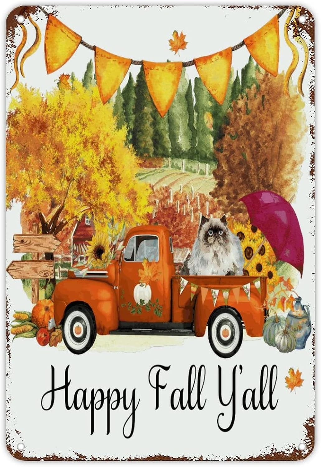 Pumpkin Sunflower Aluminum Metal Sign Siberian Husky Dog Sign Fall ...